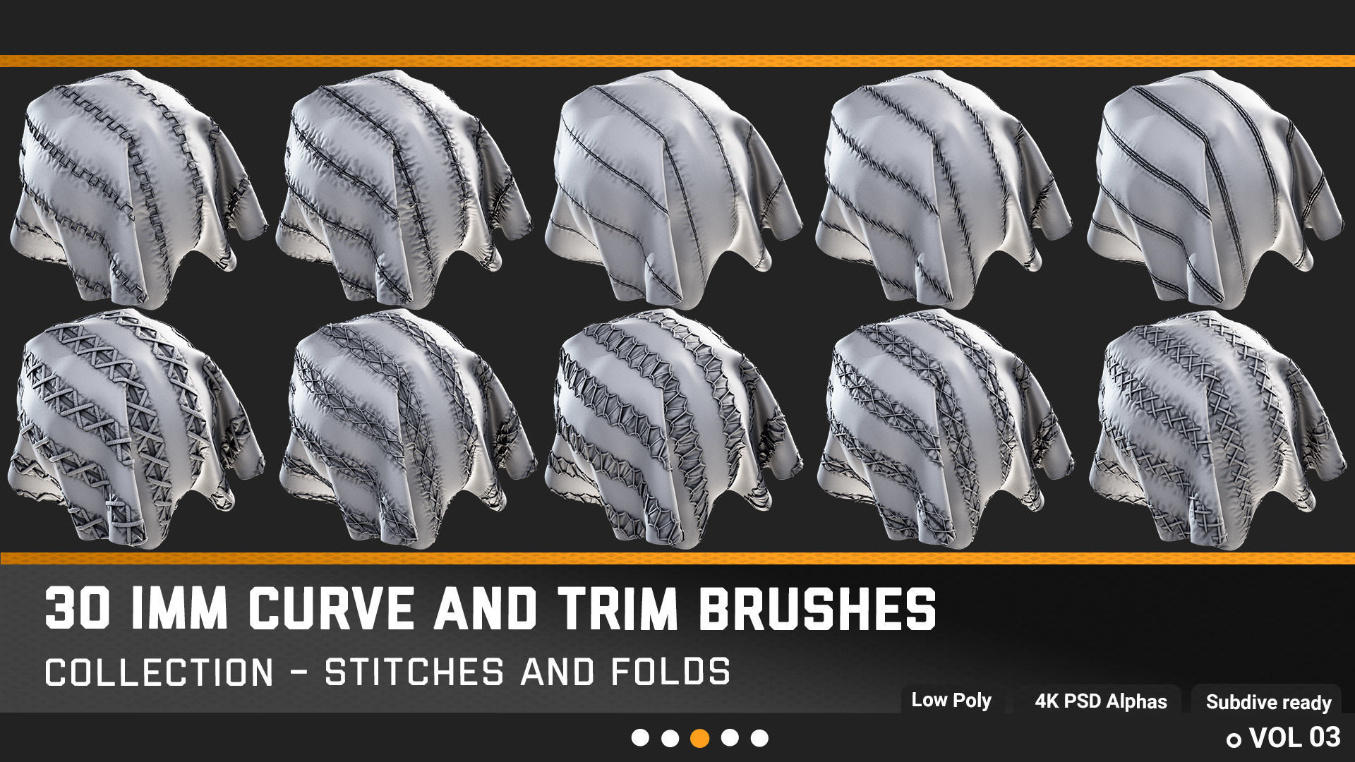 3D model 30 STITCHES And FOLDS IMM Curve And Trim Brushes 4k PSD Alpha ...