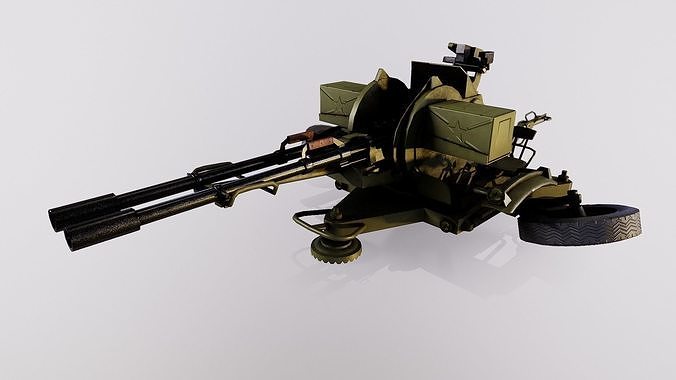 3D model 23-mm twin anti-aircraft gun ZU-23 1960 VR / AR / low-poly ...