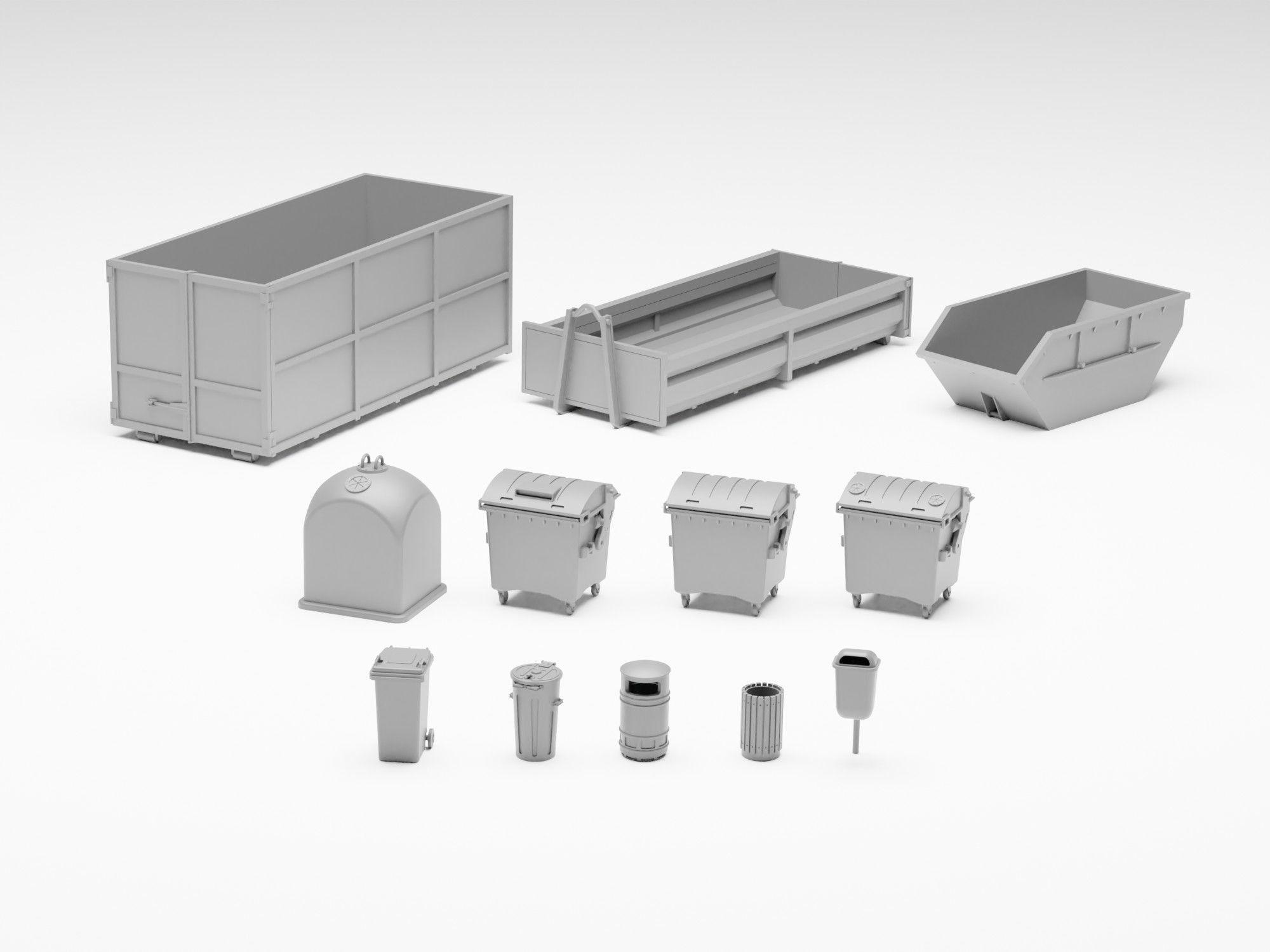 Garbage pack - Set of 13 containers and bins in H0 scale 3D model 3D ...