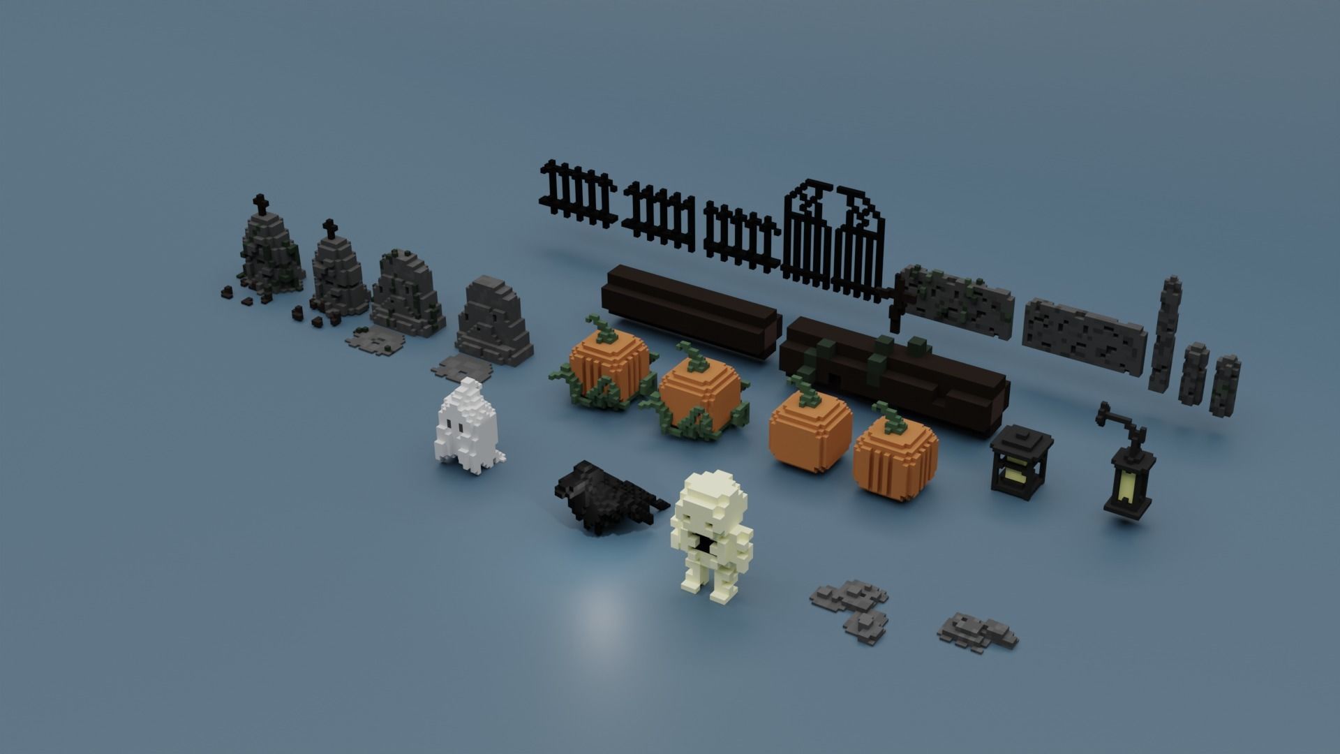 3D model Spooky graveyard voxel pack VR / AR / low-poly | CGTrader