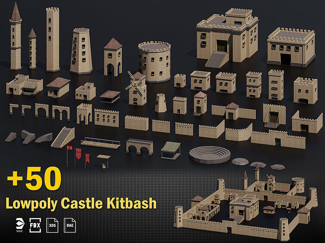 3D model 50 castle Kitbash Pack VR / AR / low-poly | CGTrader