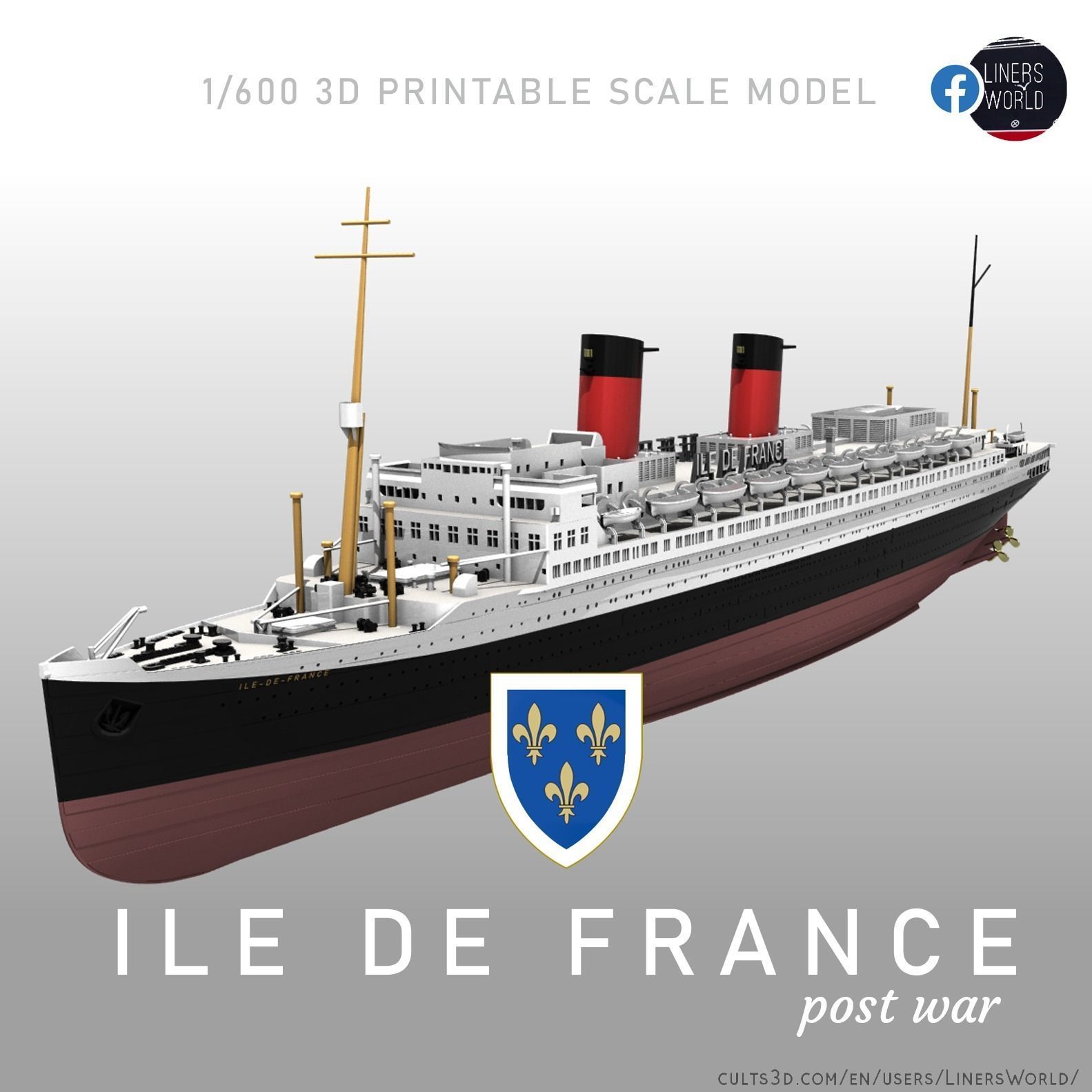 SS ILE DE FRANCE post war ocean liner print ready 1-600 version 3D ...