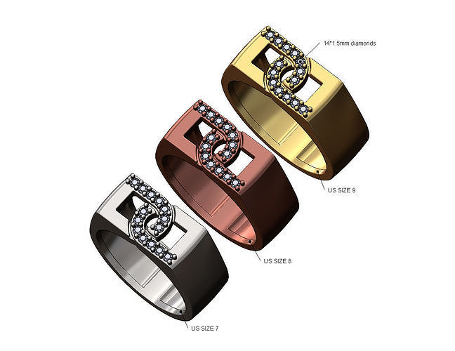 Diamond overlapping DD link 8mm wide band US sizes 7 8 9 3D model 3D ...