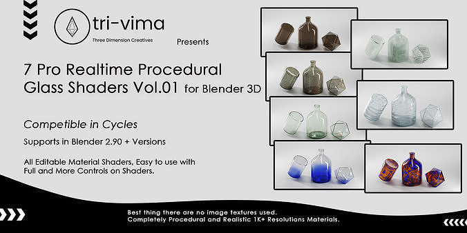 7 Pro Glass Procedural Shaders Vol01 in Blender 3D model | CGTrader