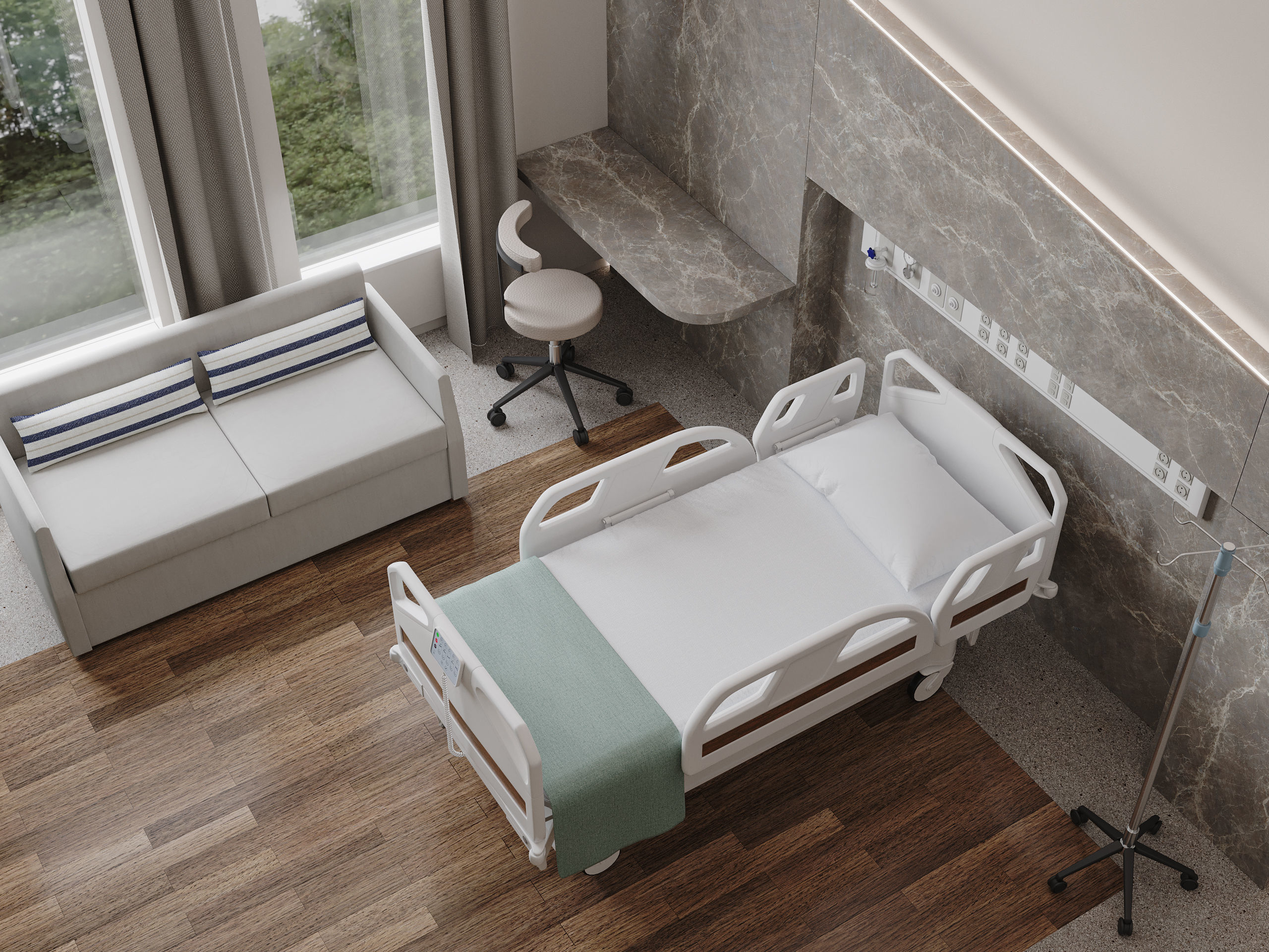 3D model 3D Hospital Patient Room VR / AR / low-poly | CGTrader