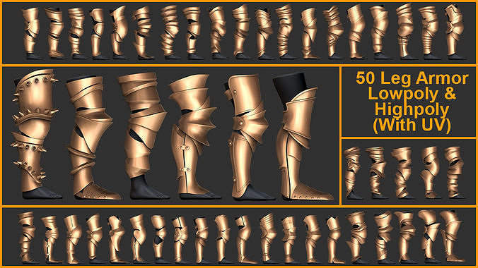 3D model 50 Leg Armor Pack Highpoly and Lowpoly With UVs VR / AR / low ...