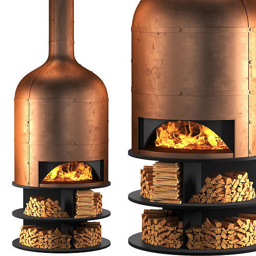 Copper oven fireplace for pizza and barbecue 3D model | CGTrader