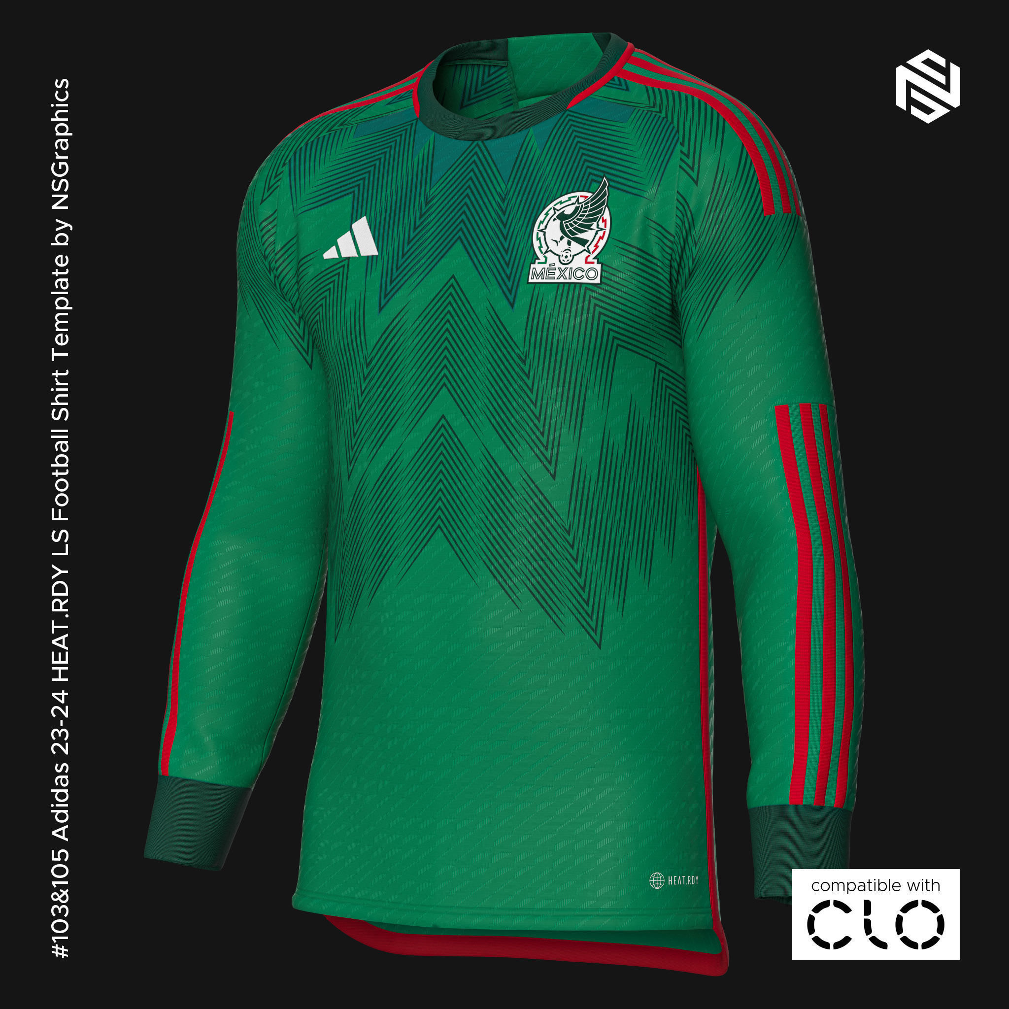 Adidas 23-24 HEATRDY LS Football Shirt Template for CLO 3D 3D model ...