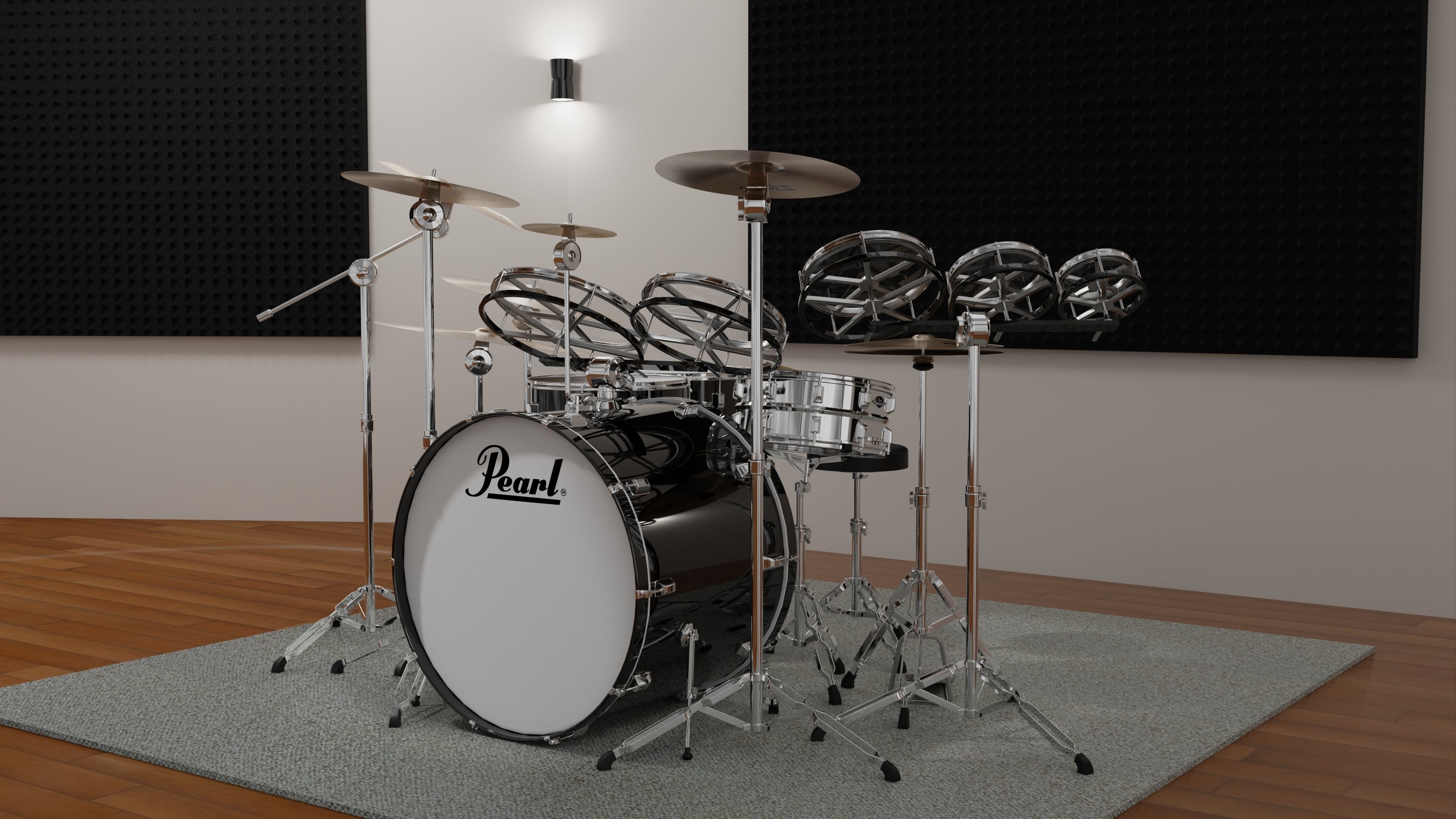 Drums Pearl Full Set with Cymbals and Rototoms Studio Version 3D model | CGTrader