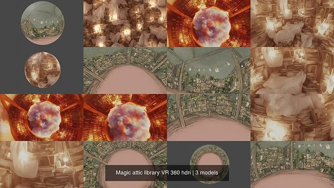 3D Model Collection Magic attic library VR 360 hdri VR / AR / low-poly ...