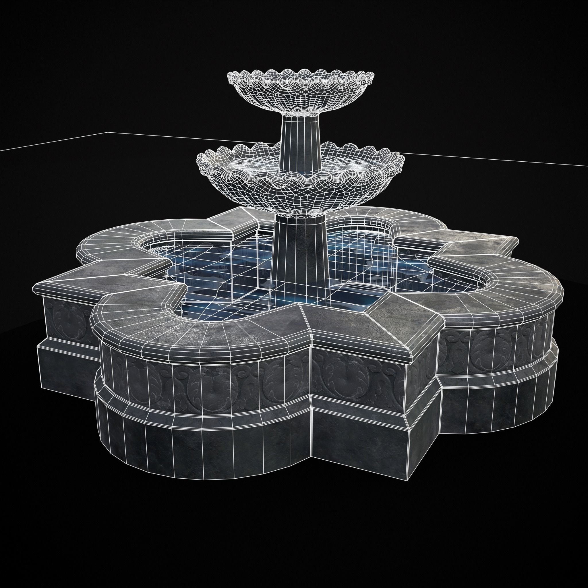 3D model Quatrefoil Multi Level Fountain VR / AR / low-poly | CGTrader
