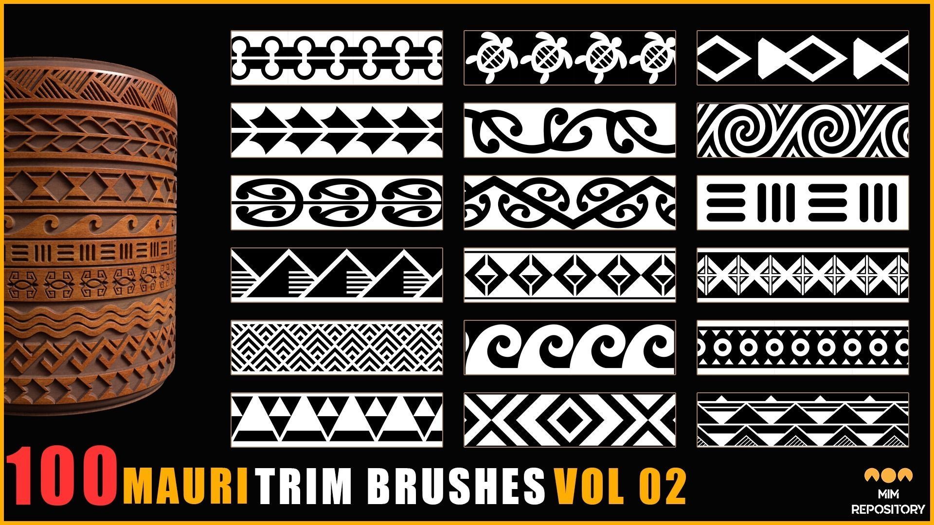 100 Mauri Trim Brushes - Border Pattern - Roll Brush - VOL 02 Texture ...