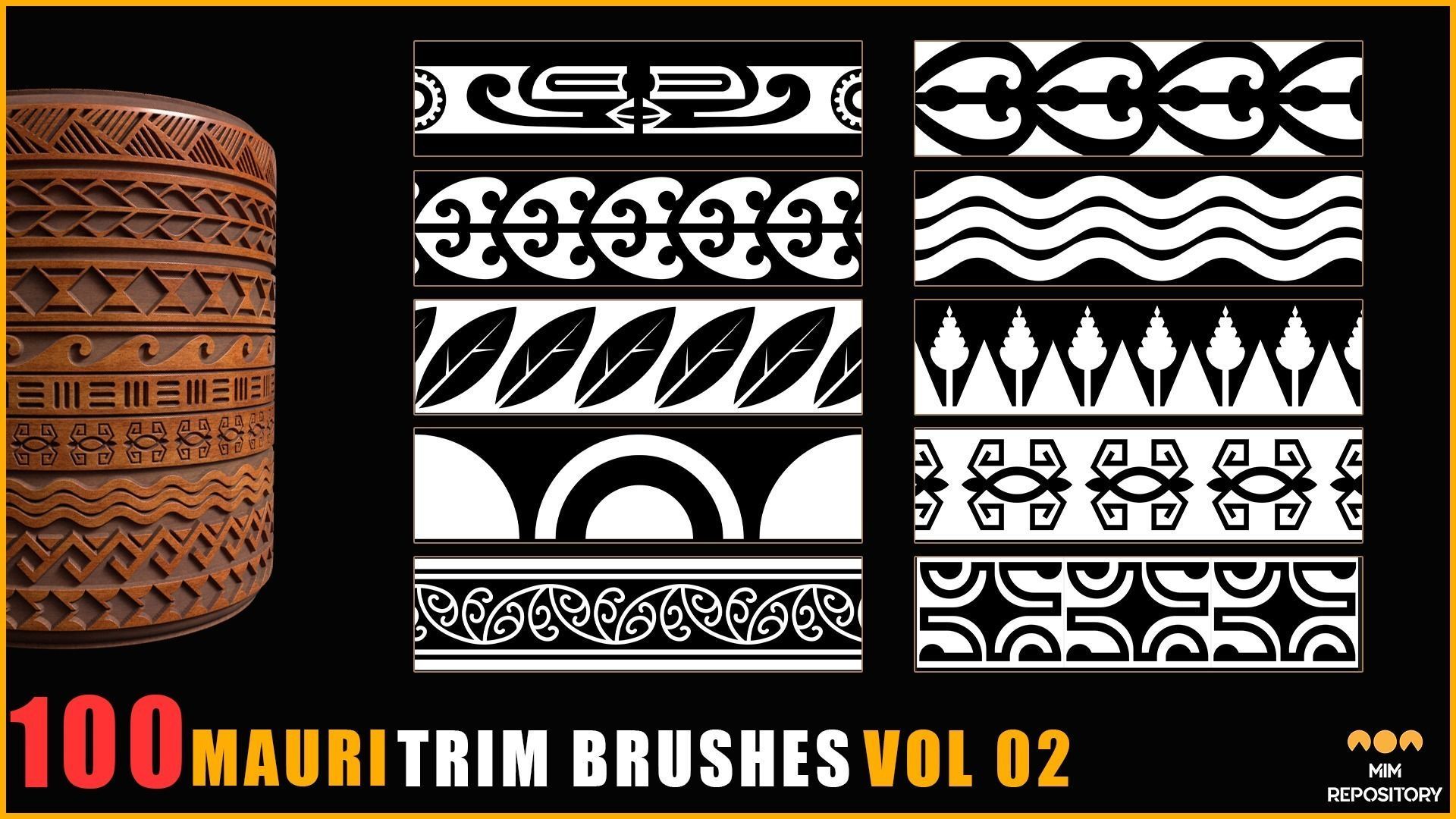 100 Mauri Trim Brushes - Border Pattern - Roll Brush - VOL 02 Texture ...