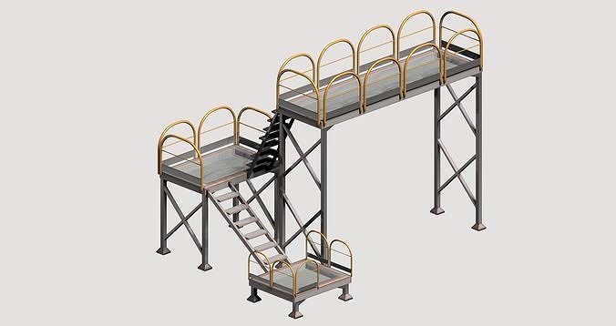 3D model Industrial yellow platform with rails VR / AR / low-poly ...