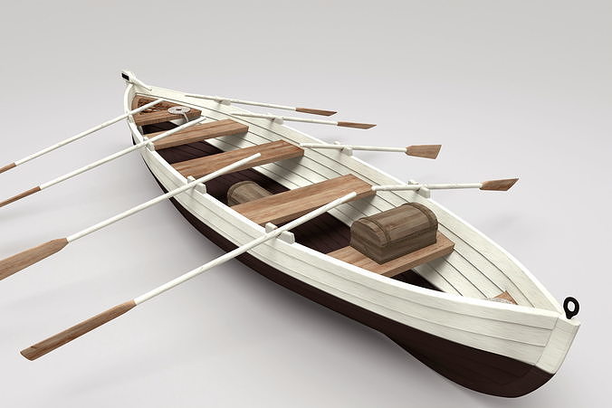 boat jolly with oars 3D model | CGTrader