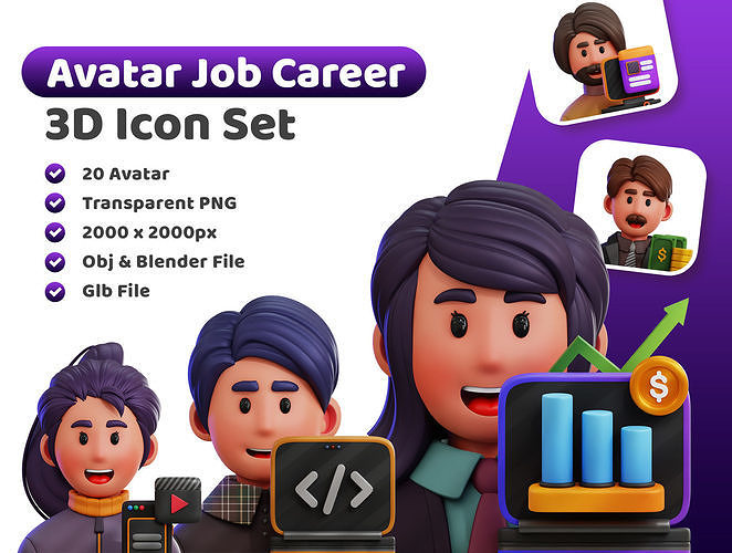 3D model Job Career Avatar Icon Pack 3D Model VR / AR / low-poly | CGTrader