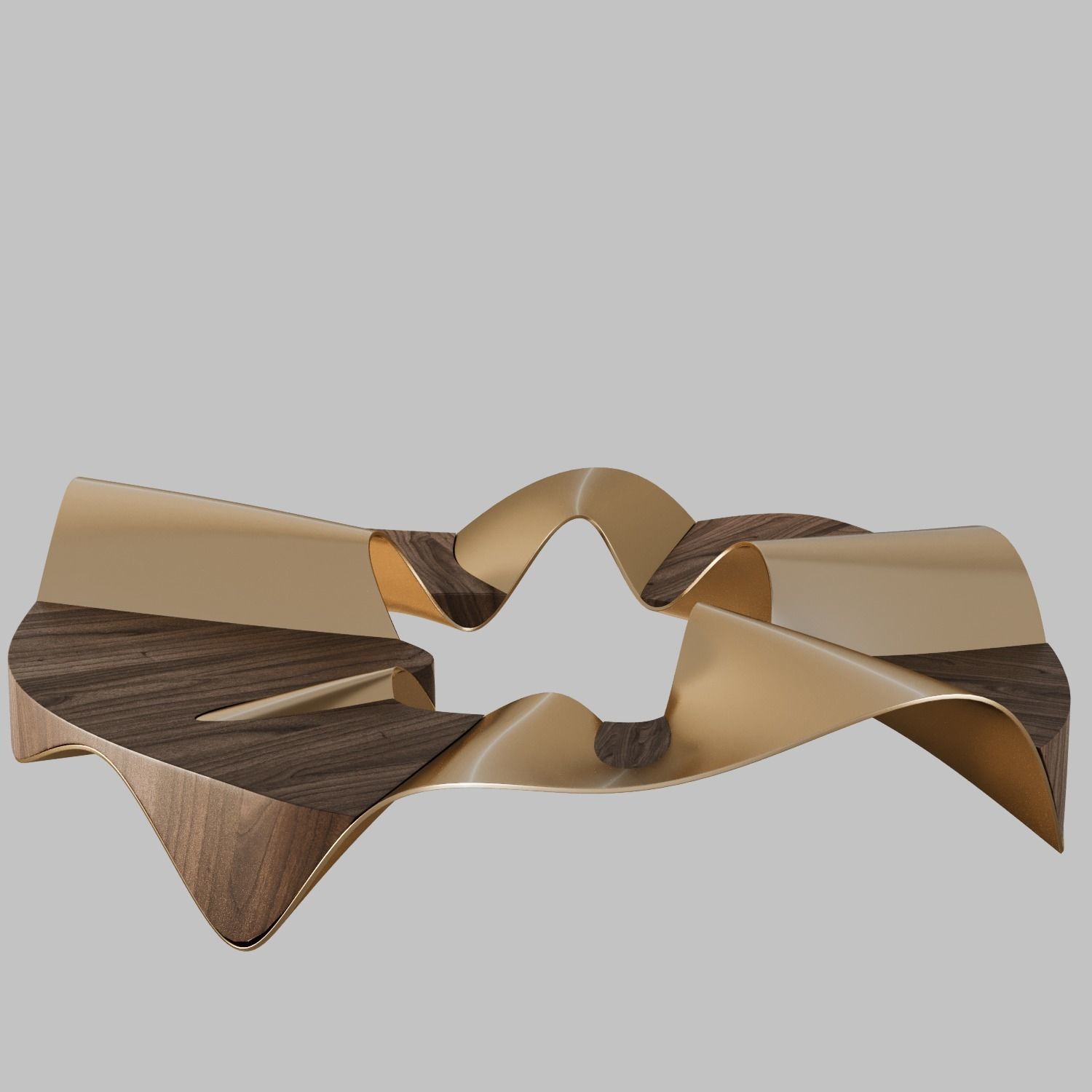 Ballet Modern Coffee Center Table in Walnut and Brass 3D model | CGTrader