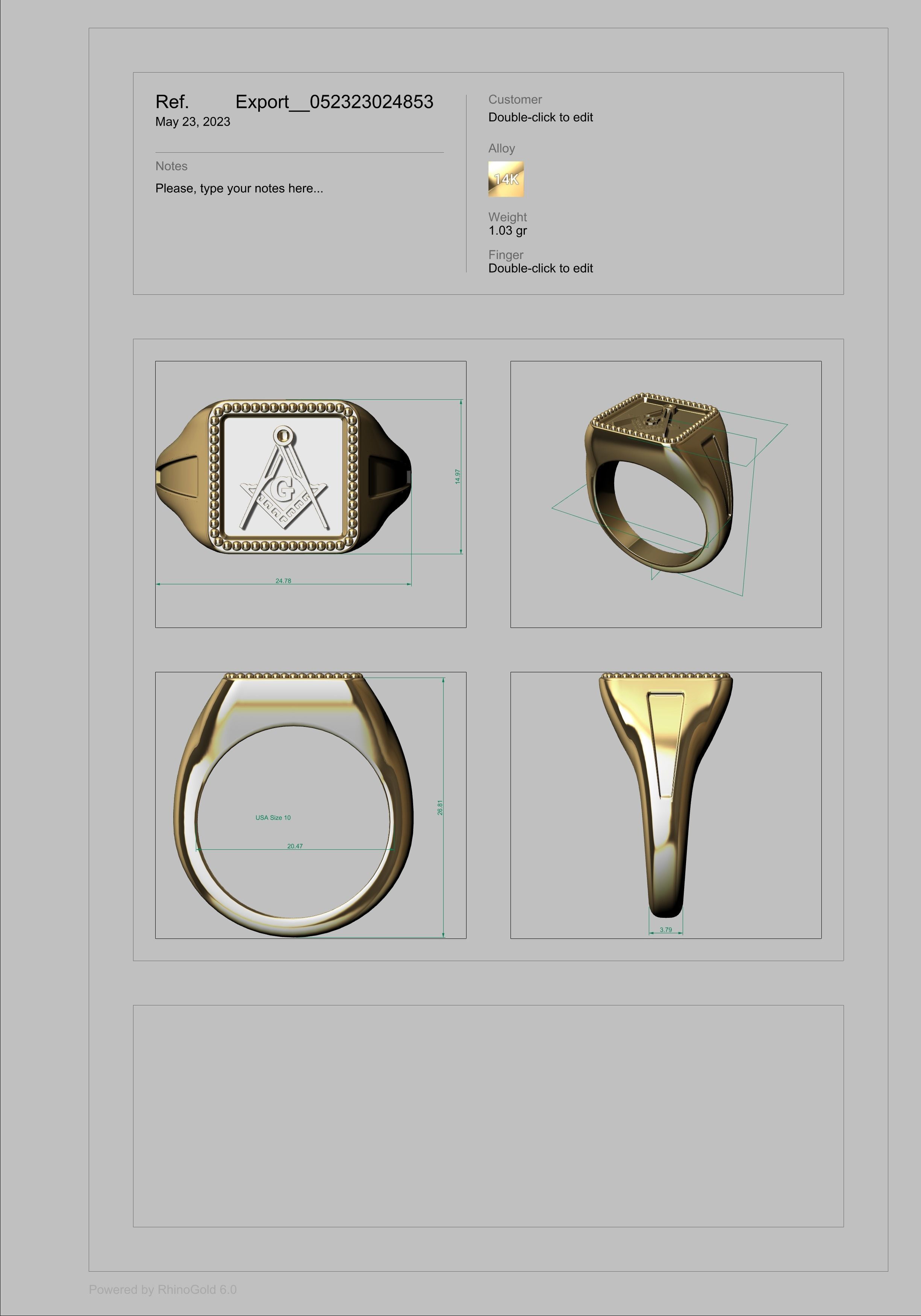 Creative men Signet Masonic ring Milgrain border hot style 3D model 3D ...