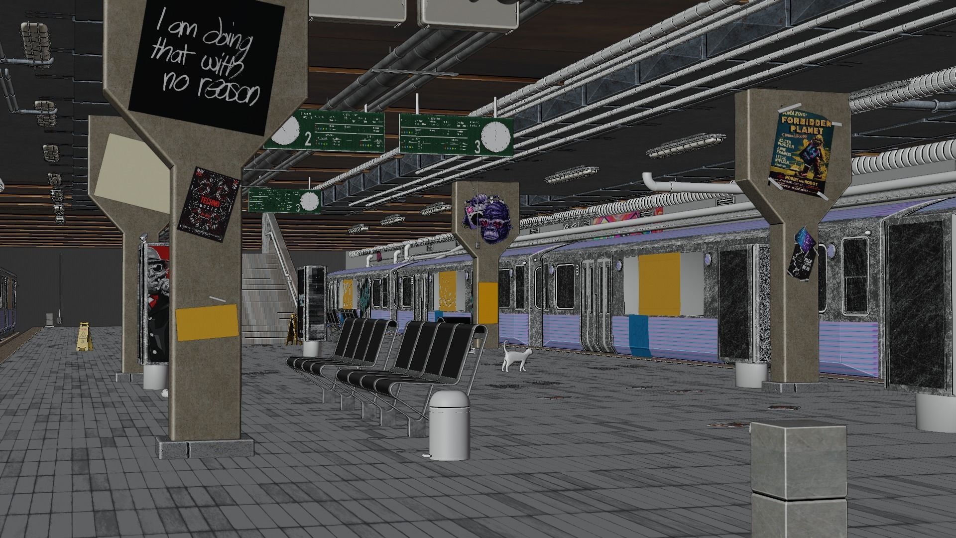 Subway Station Scene 3D Blend File Textured FBX OBJ MTL Files 3D model ...