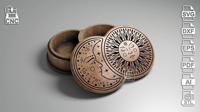 Sun and Moon V-Carved Jewelry Box - Files for CNC 3D model 3D printable ...