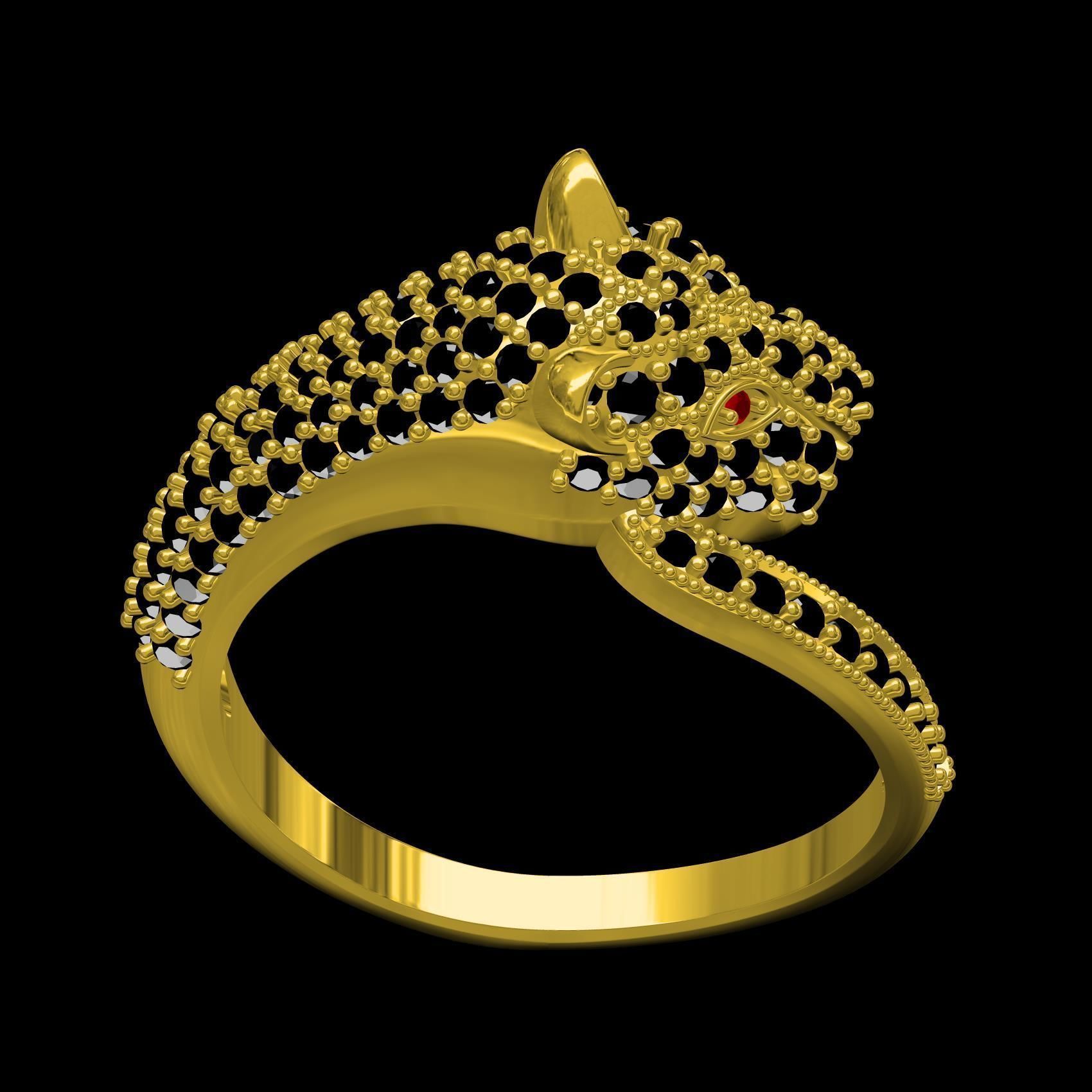 Black Diamond Panther Face Hip Hop Ring 3D model 3D printable | CGTrader