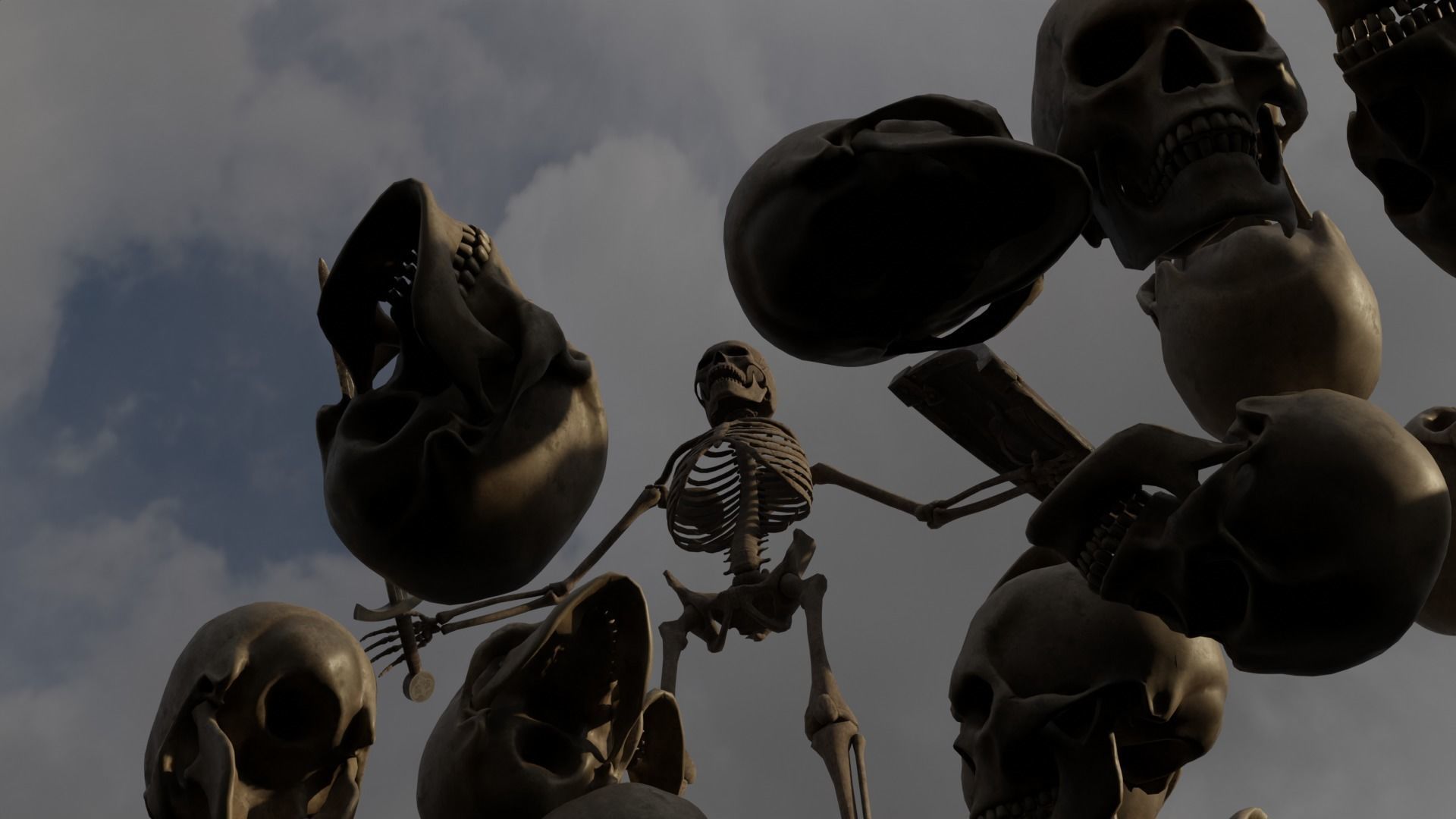 Skeleton skull scene with ocean environment 3D model animated rigged ...