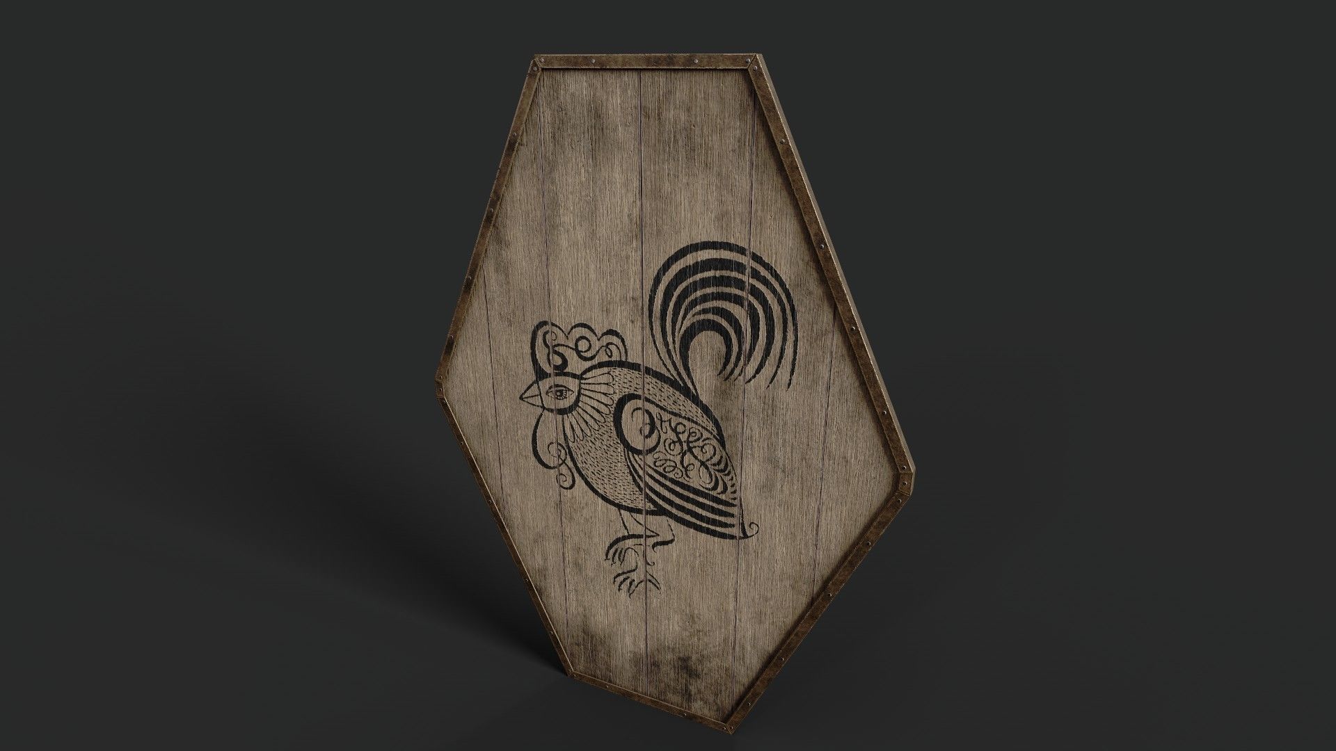 3D model Slavic diamond-shaped shield painted rooster symbol VR / AR ...