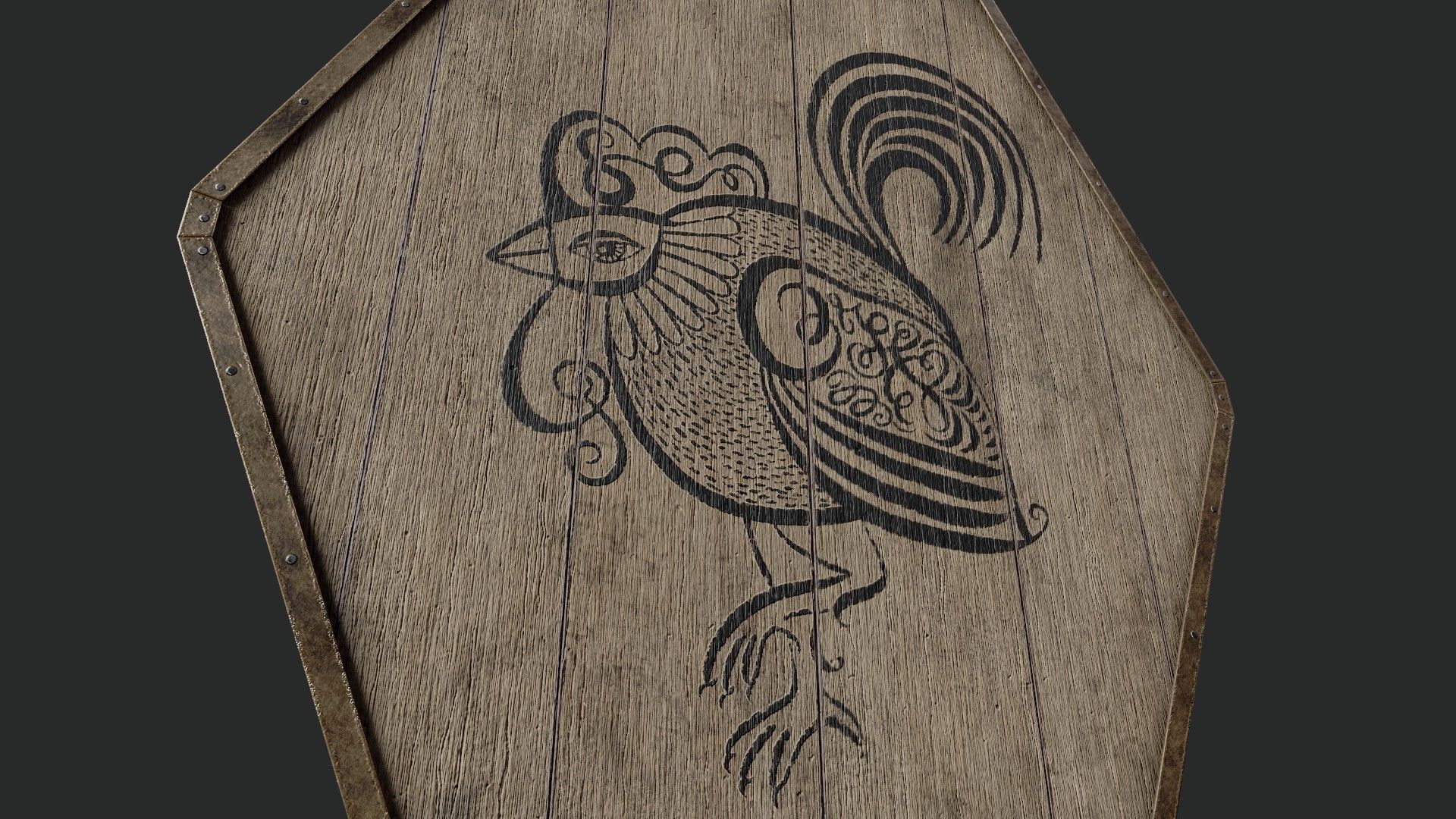 3D model Slavic diamond-shaped shield painted rooster symbol VR / AR ...