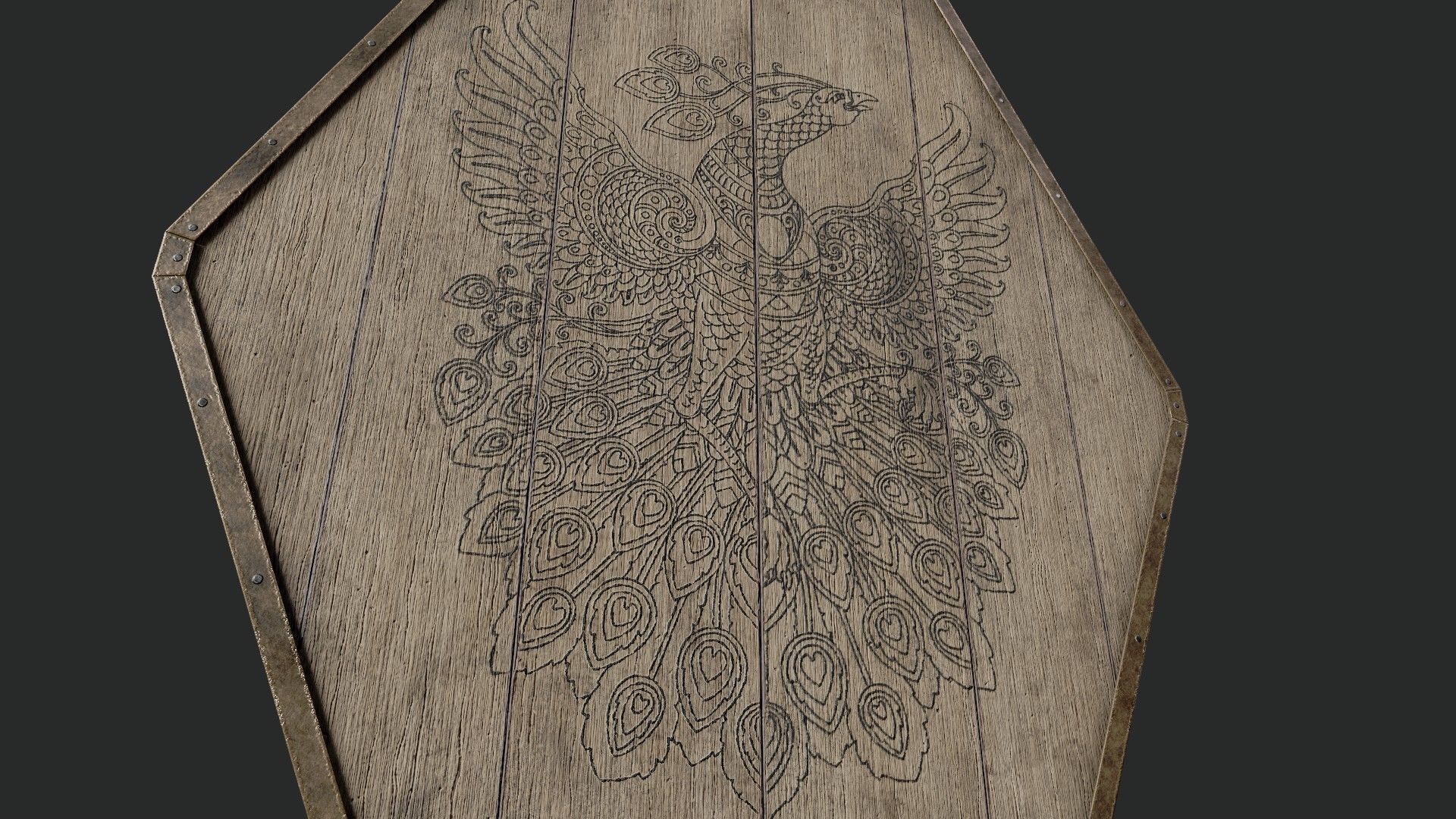 3D model Slavic diamond-shaped shield painted pheasant symbol VR / AR ...