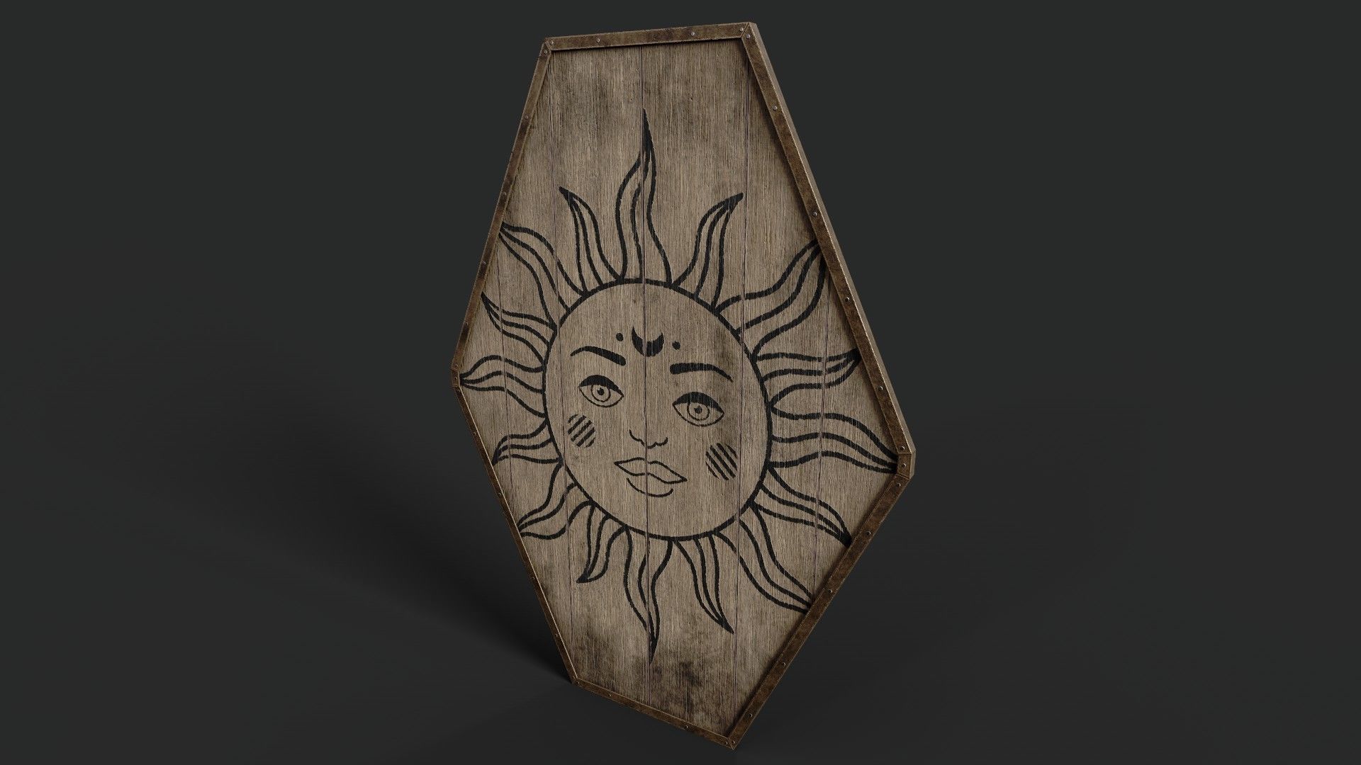3D model Slavic diamond-shaped shield painted face of the sun symbol VR ...