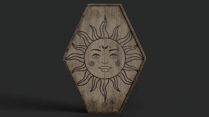 3D model Slavic diamond-shaped shield painted face of the sun symbol VR ...