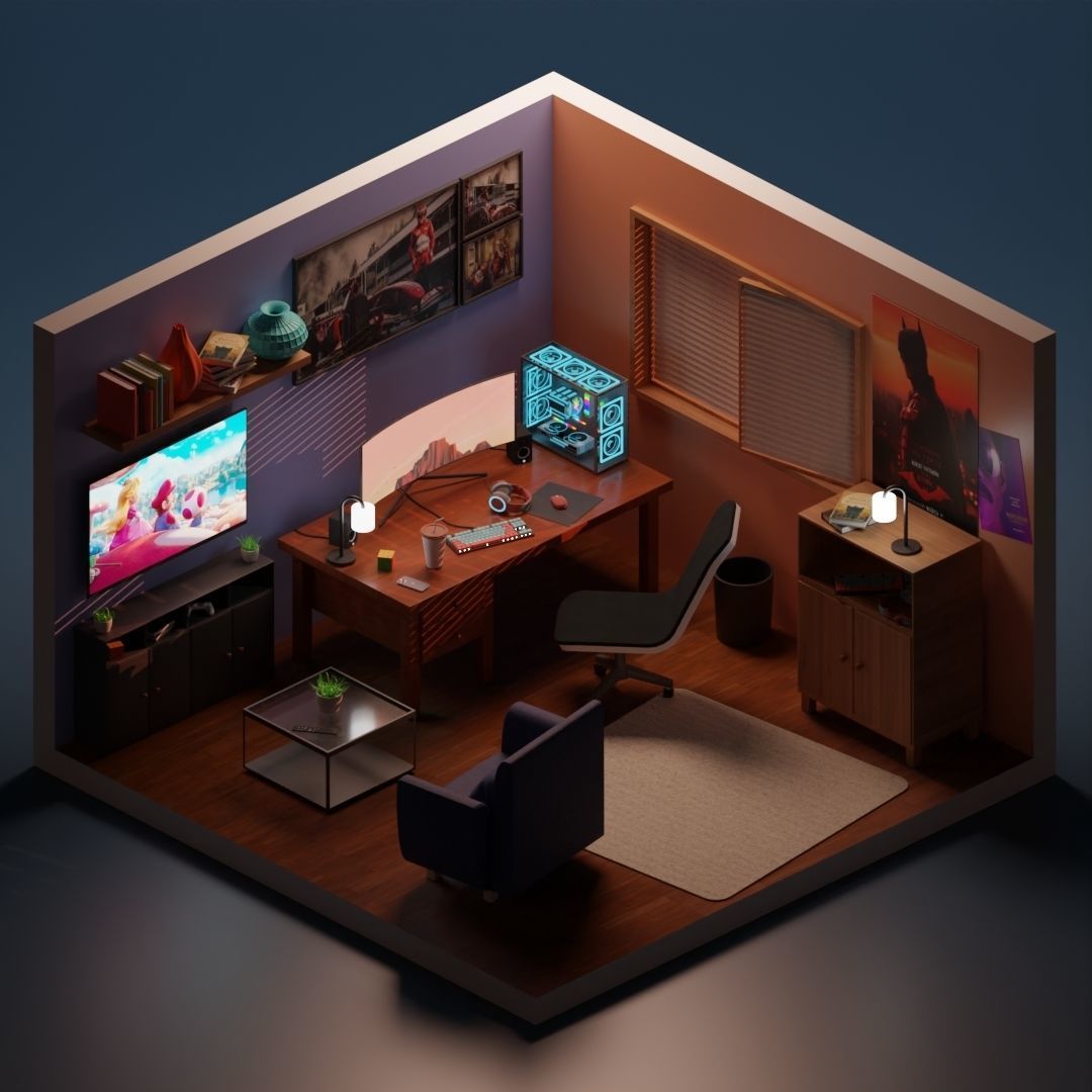 Isometric gaming room 3D model | CGTrader