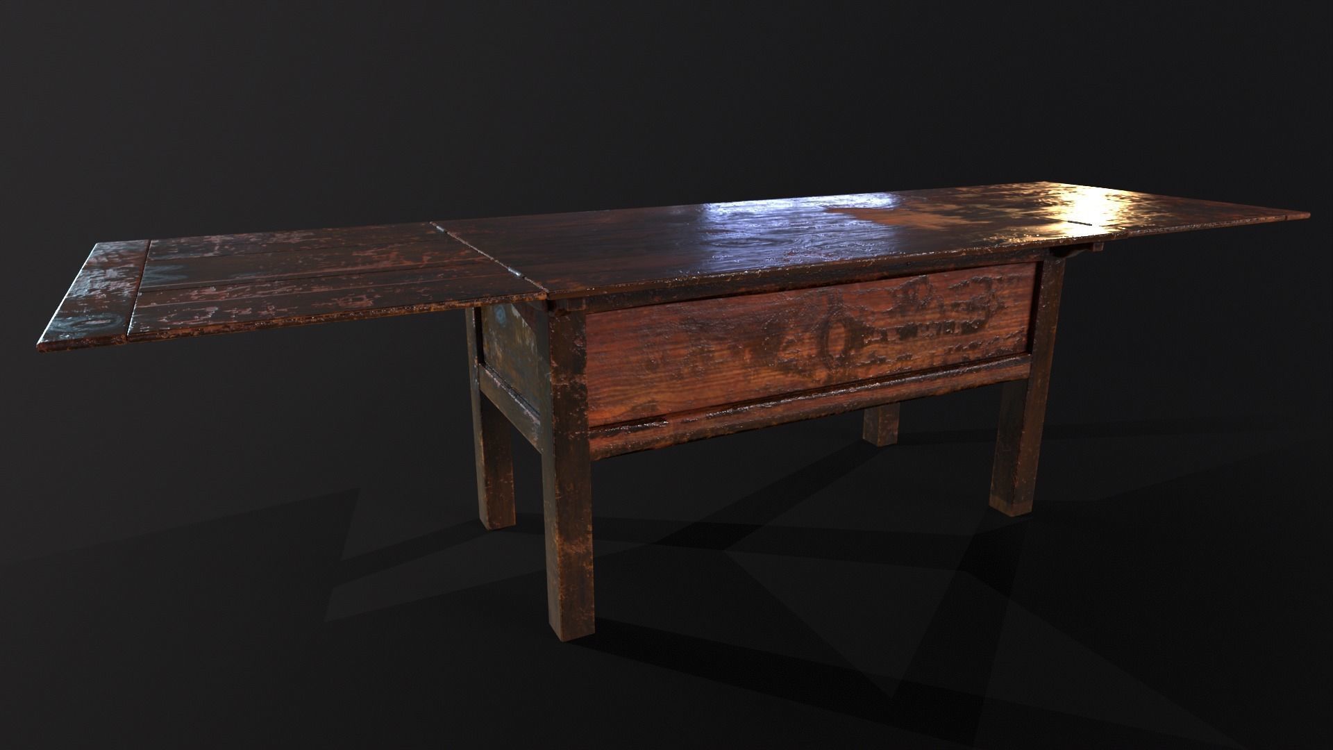 3D model Medieval Oak Hutch Table - English table VR / AR / low-poly ...