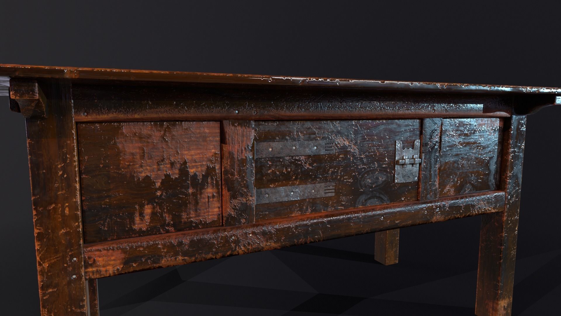 3D model Medieval Oak Hutch Table - English table VR / AR / low-poly ...