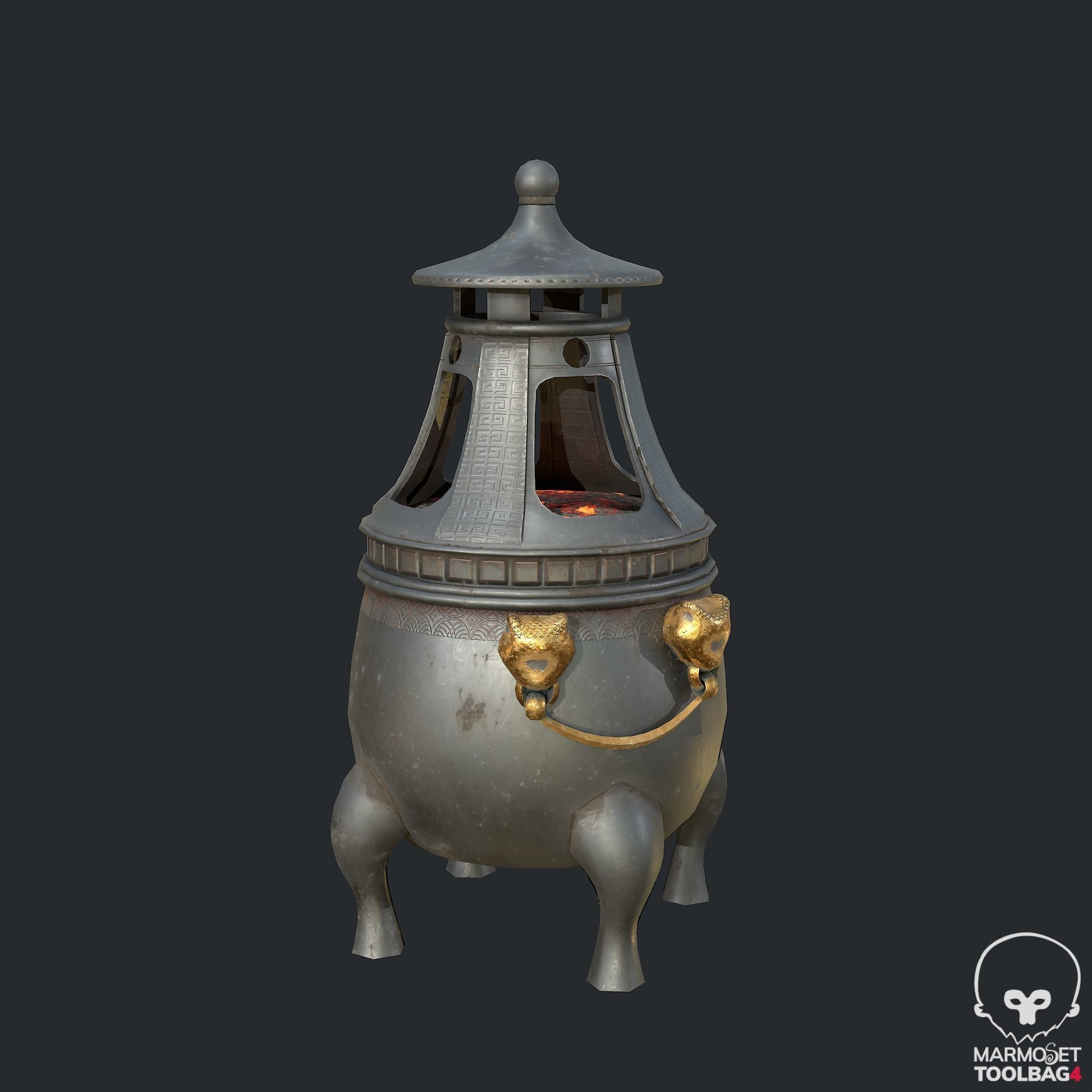 3D model Pbr Copper - Iron Medieval Fire Pit - Fire Place VR / AR / low ...