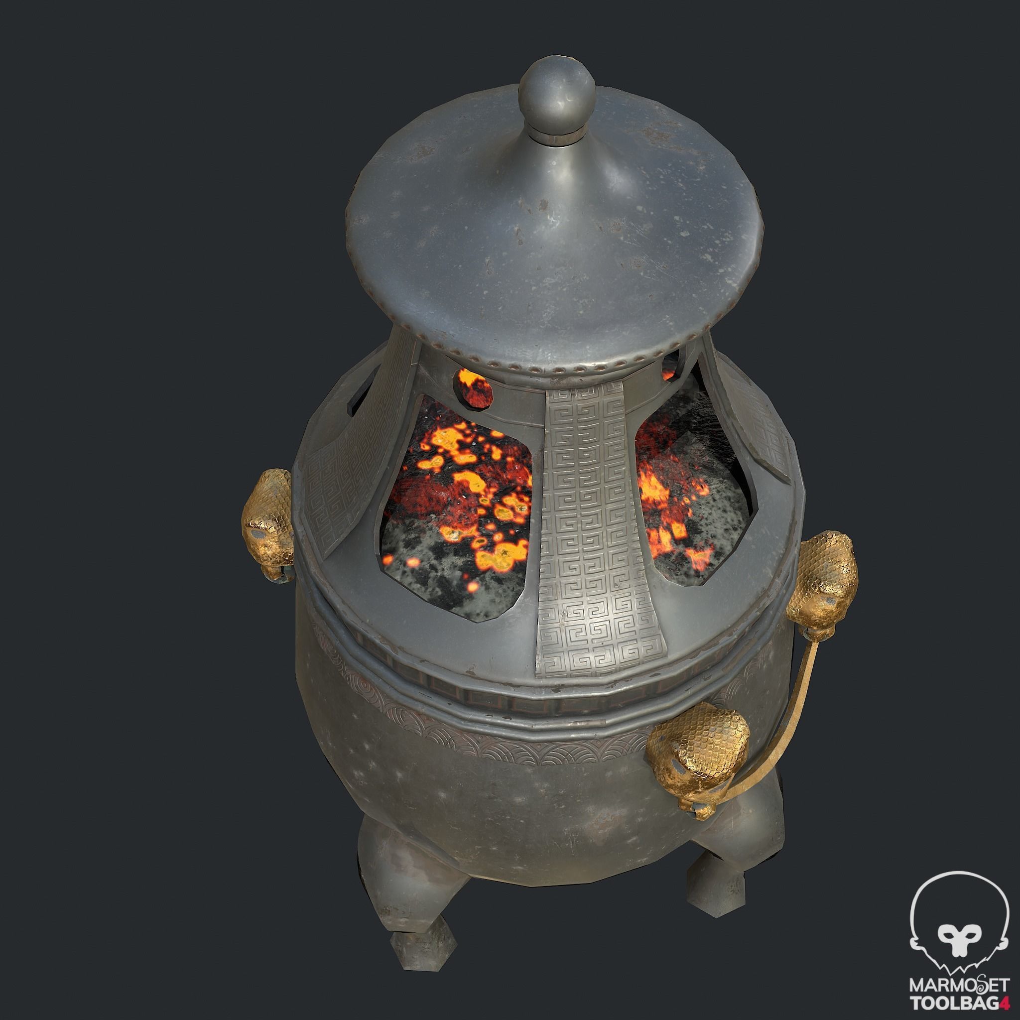3D model Pbr Copper - Iron Medieval Fire Pit - Fire Place VR / AR / low ...