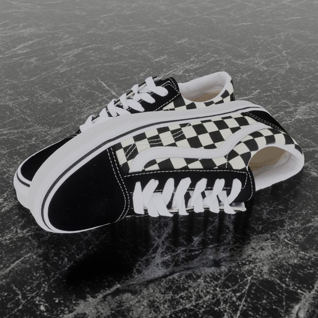 3D model VANS 3D SHOES - CHECKERS WHITE-BLACK VR / AR / low-poly | CGTrader