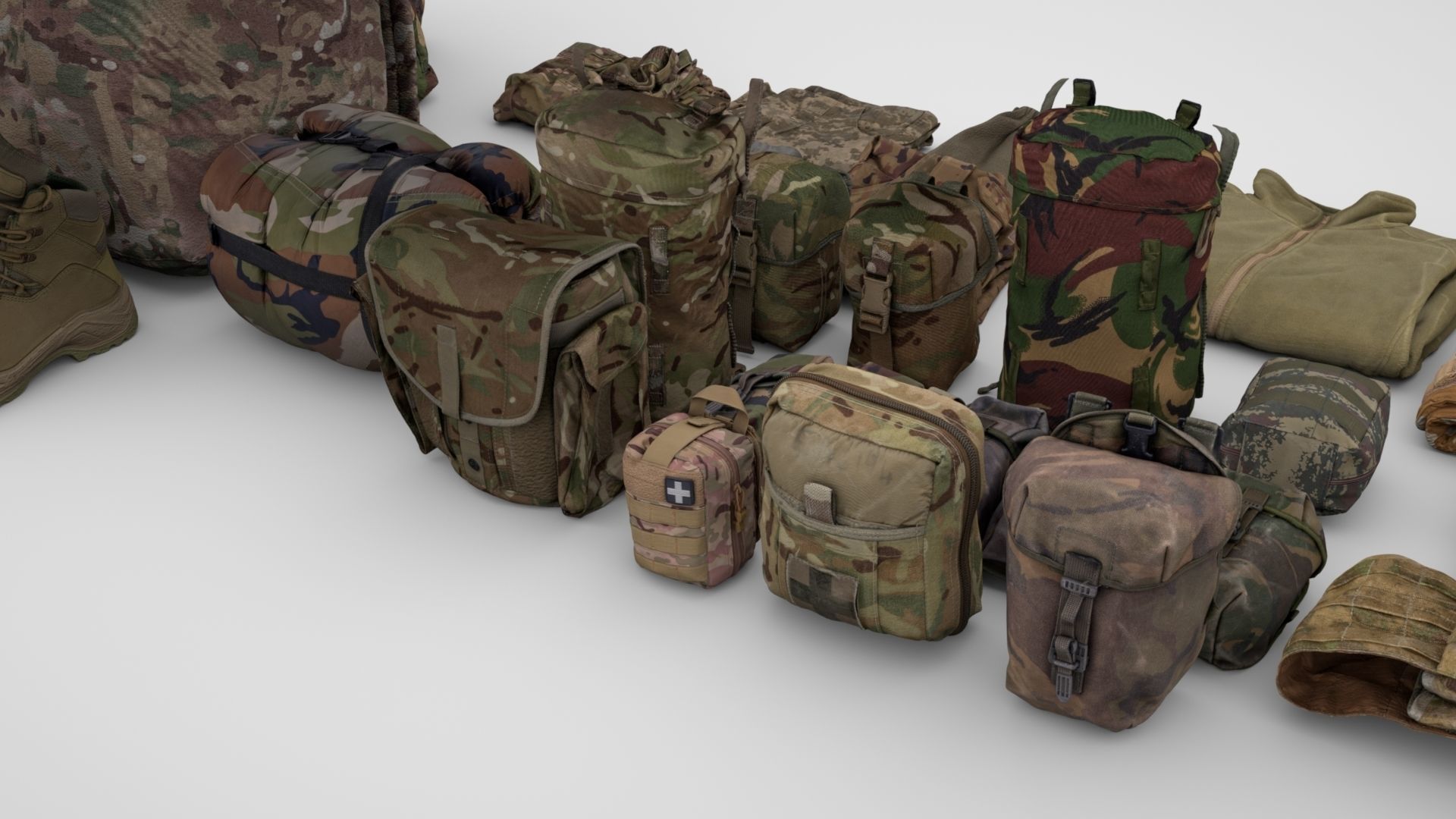 Military collection uniform backpacks pouches body armour 3D model ...