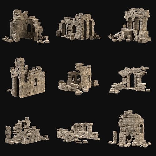 3D model MEDIEVAL ANCIENT CASTLE RUIN RUINS WALLS TOWER WALL COLLECTION ...