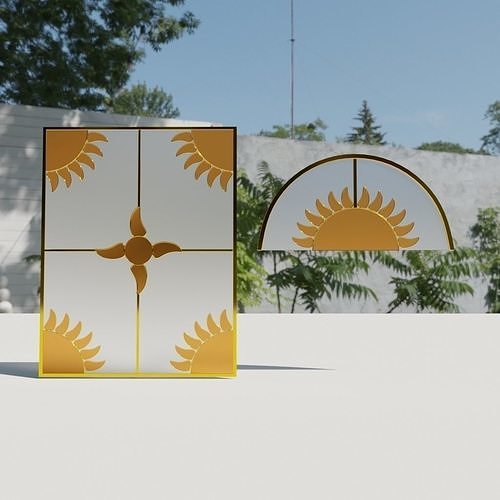 Medieval-modern-warm windows with abstract illustration 3D model | CGTrader