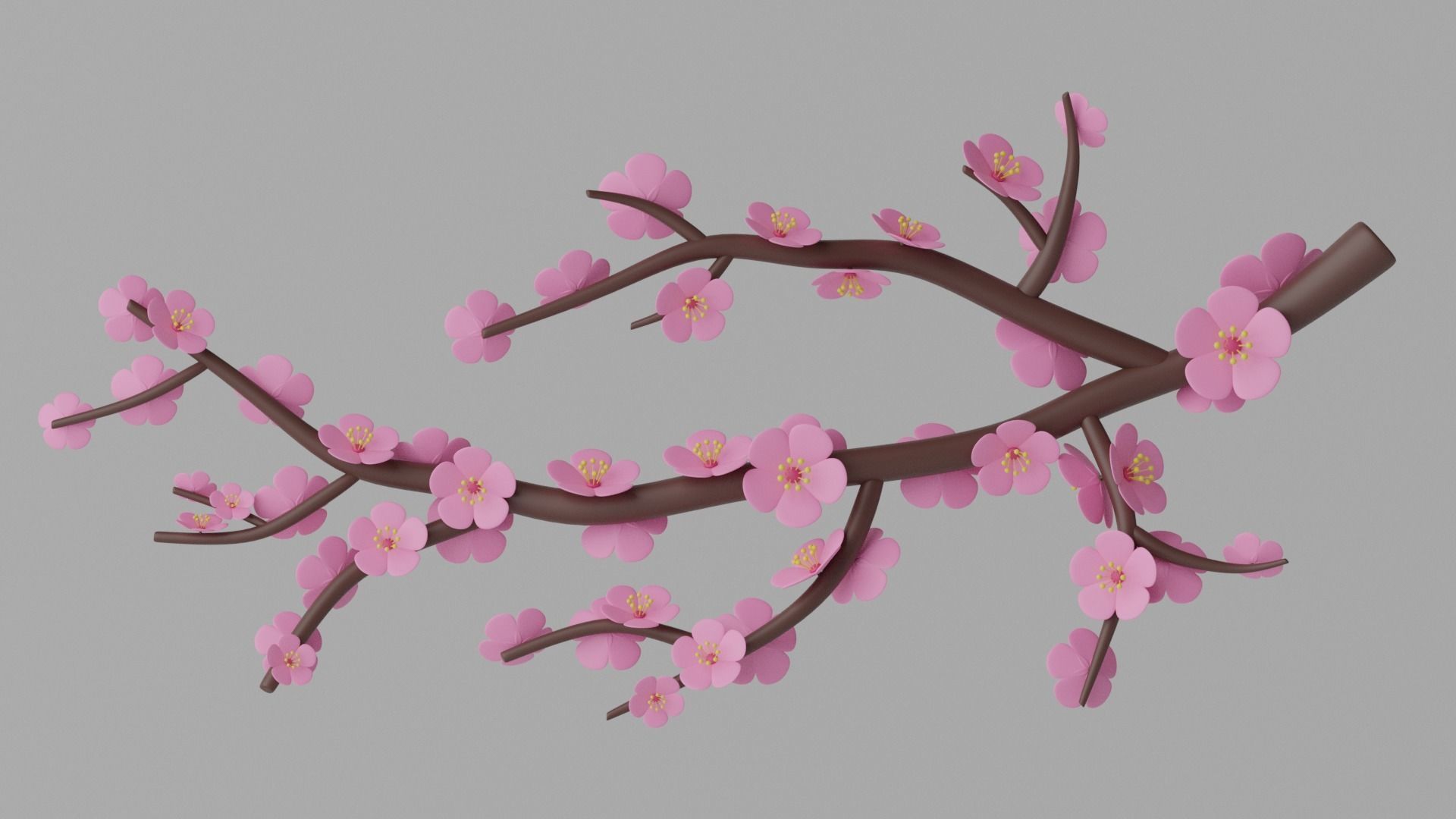 Cartoon Sakura Tree Branch with Flowers 3D model | CGTrader