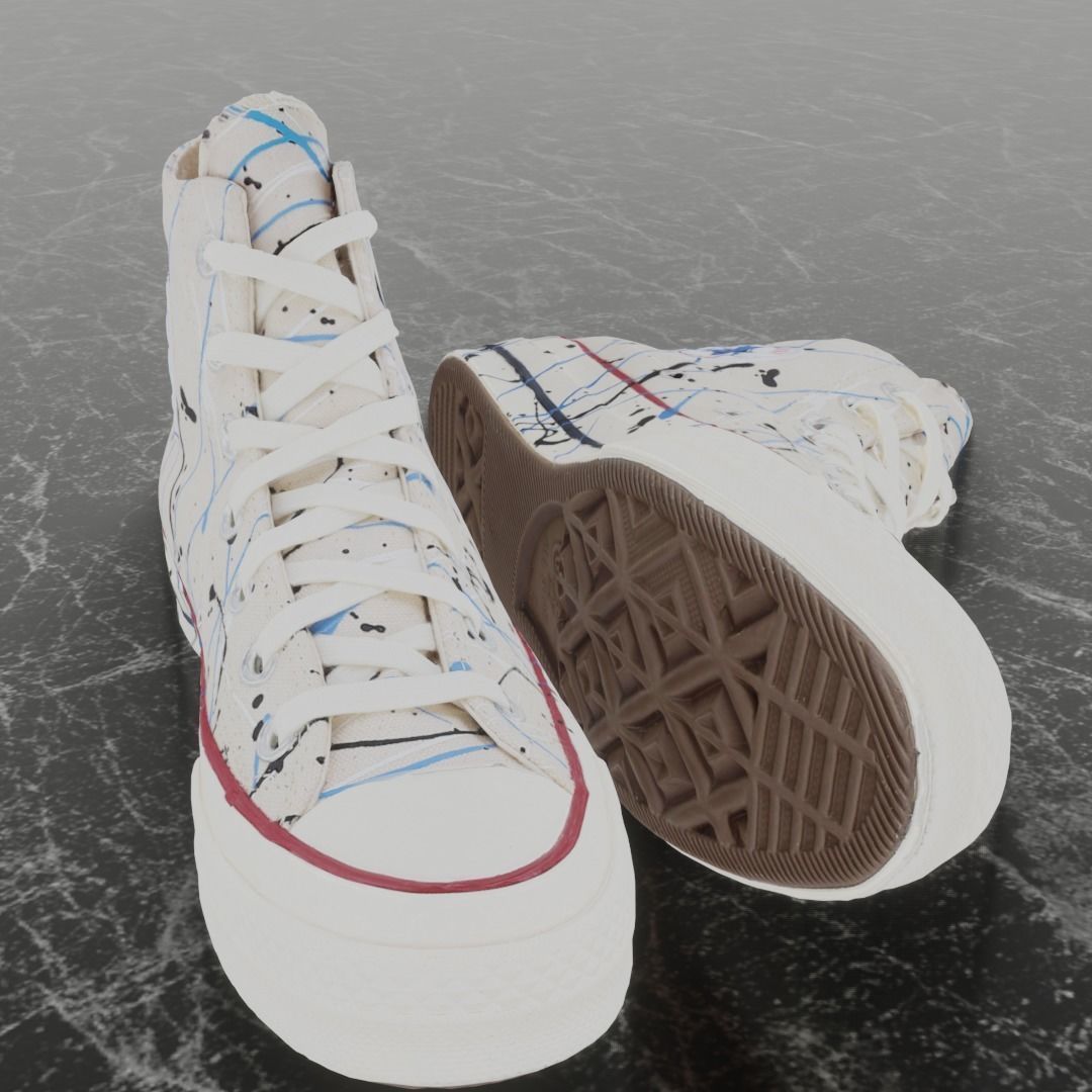 3D model CONVERSE 3D SHOES - WHITE SPLASH VR / AR / low-poly | CGTrader