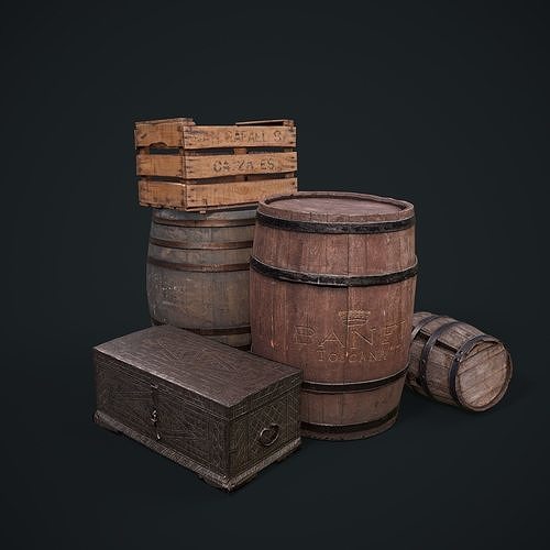 3D model Barrels Chest Crate VR / AR / low-poly | CGTrader
