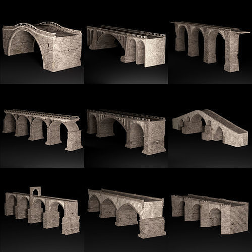 3D model BRIDGE ROMAN GREEK ANCIENT ROAD RAIL TRACK OLD STONE ...