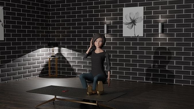 mini room and female model free 3D model rigged | CGTrader