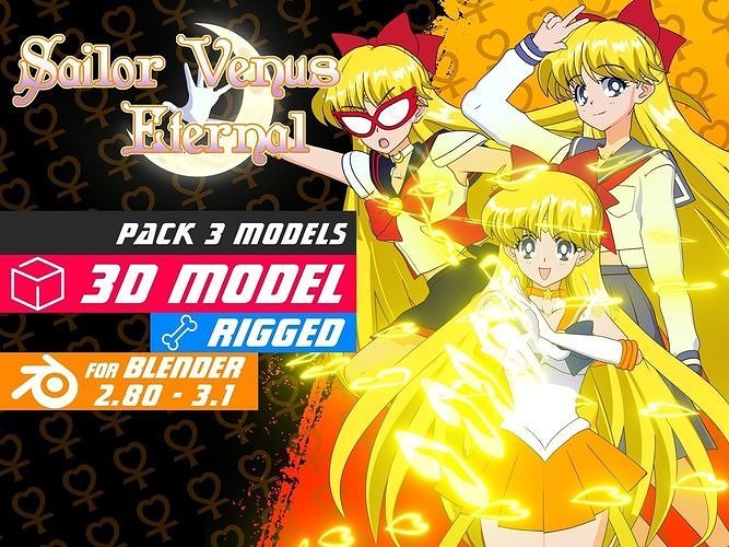 3D model Pack Sailor Venus Eternal - 3D Model Blender VR / AR / low ...