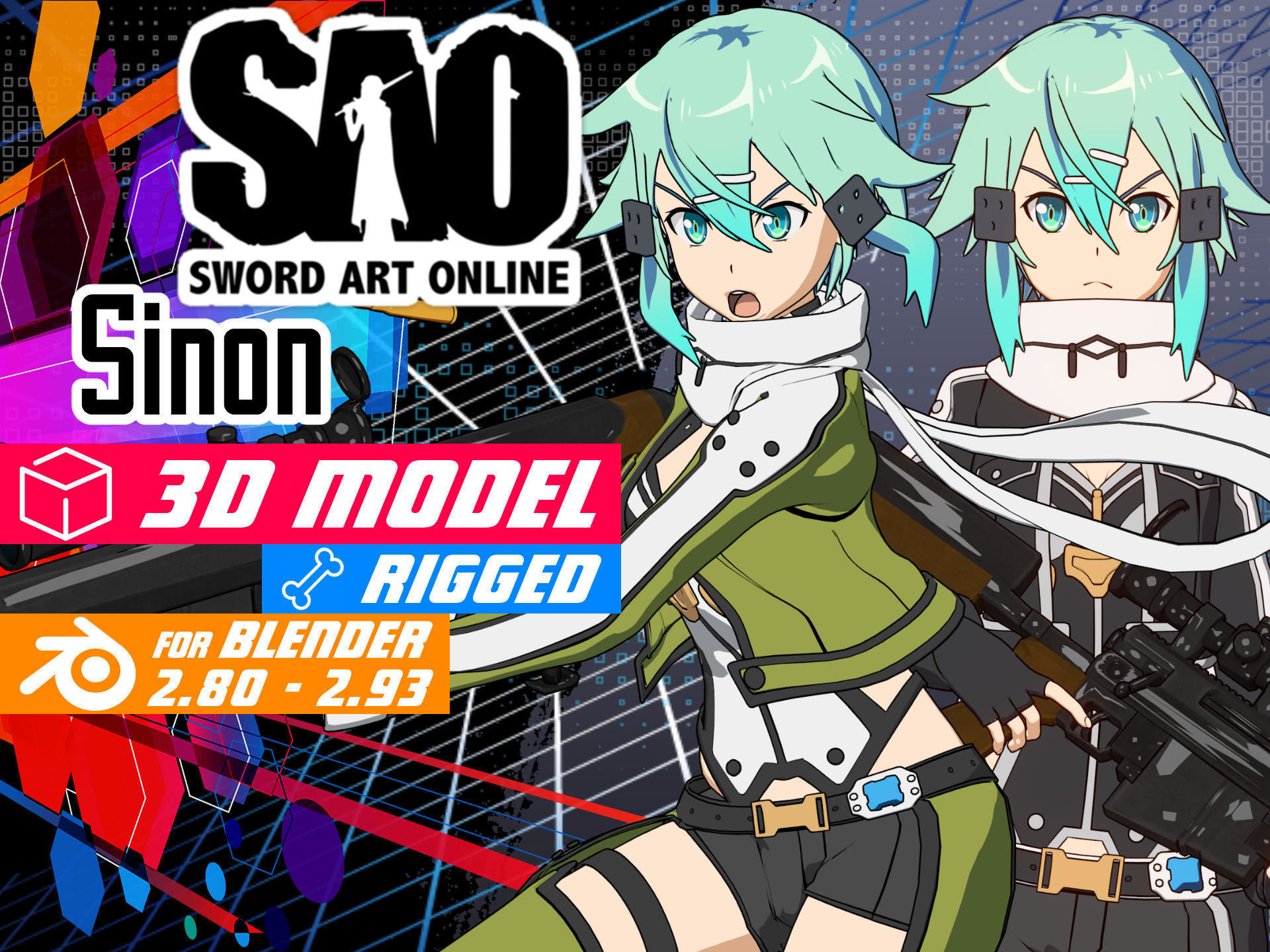 Sinon - SAO - Model 3D Blender 3D model animated rigged | CGTrader