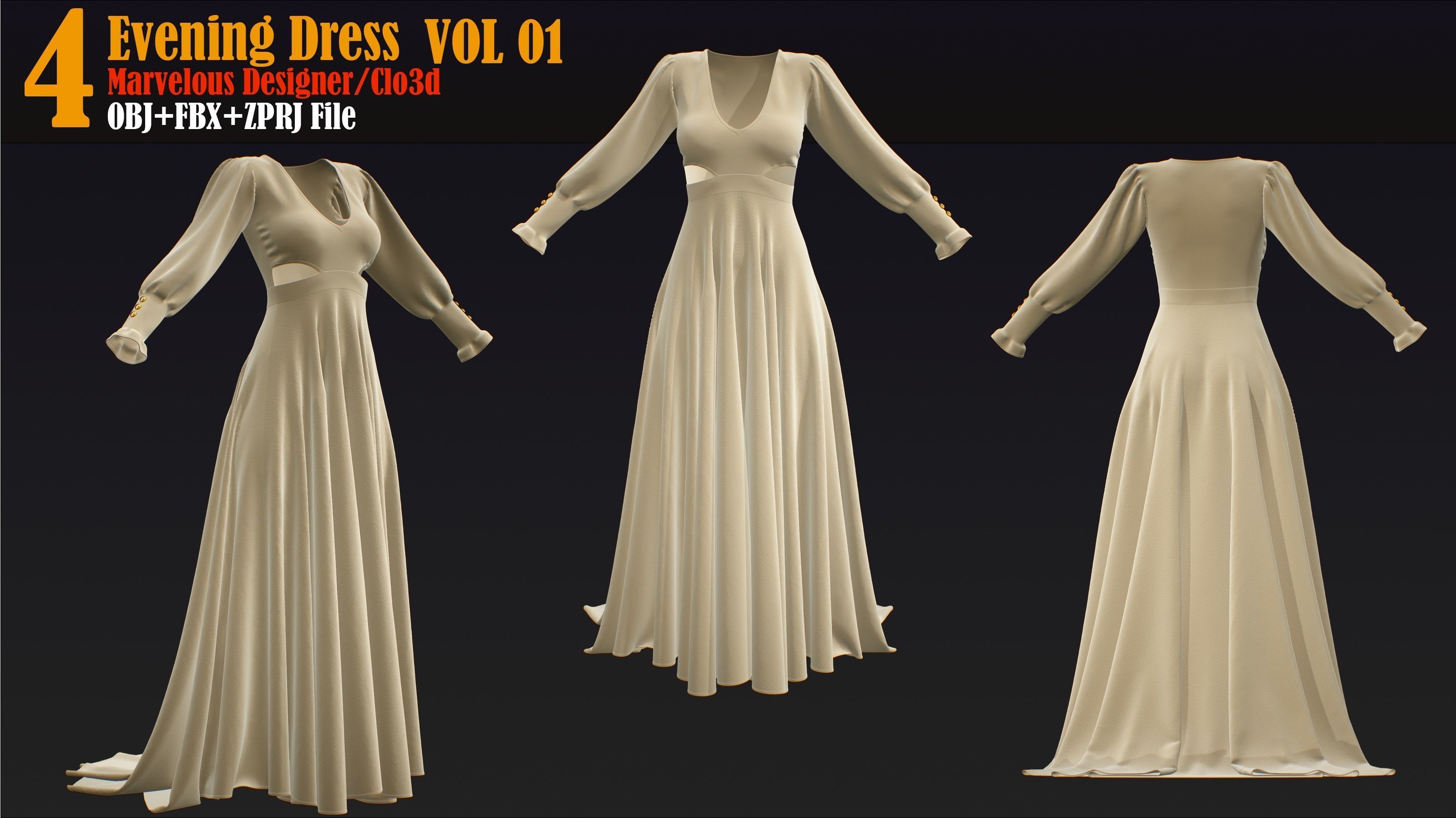 4 Evening Dress VOL01 3D model | CGTrader