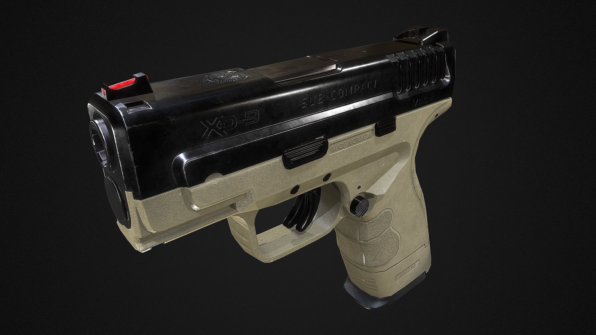 3D model Sub-Compact 9mm Handgun Game ready low-poly VR / AR / low-poly ...