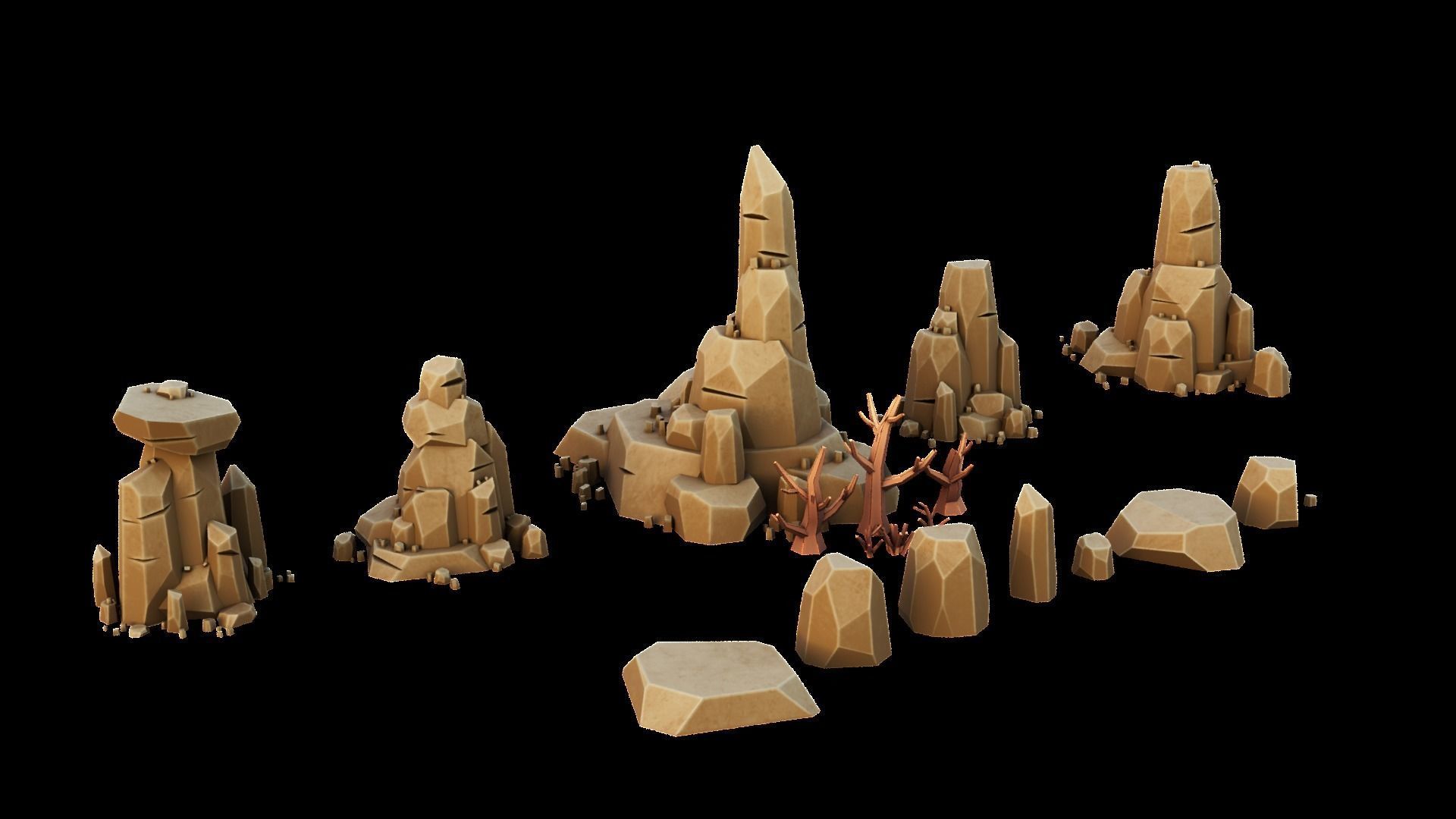 3D model Low Poly Rocks Hills Trees VR / AR / low-poly | CGTrader